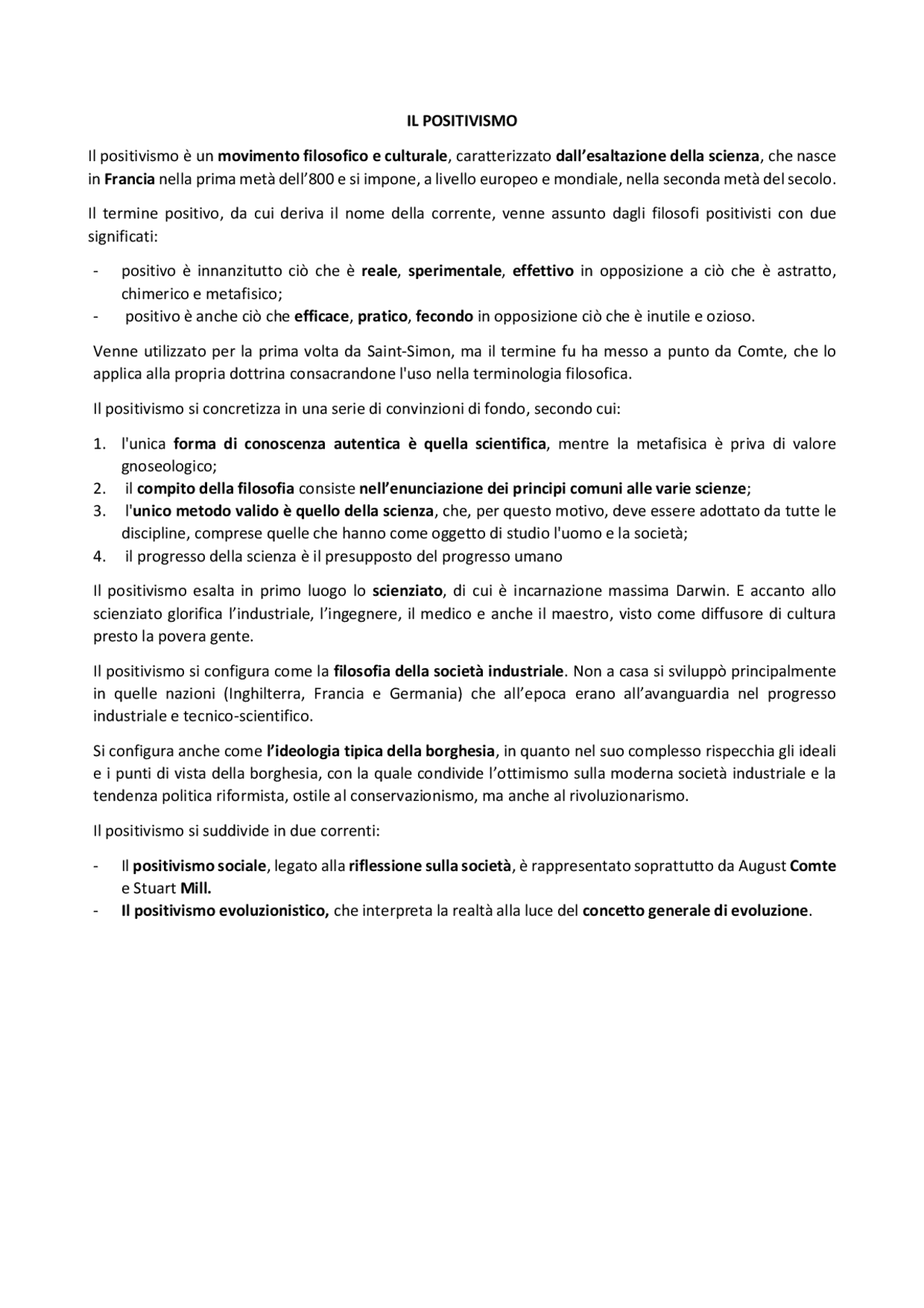 Il Positivismo Comte Mill E Darwin Docsity