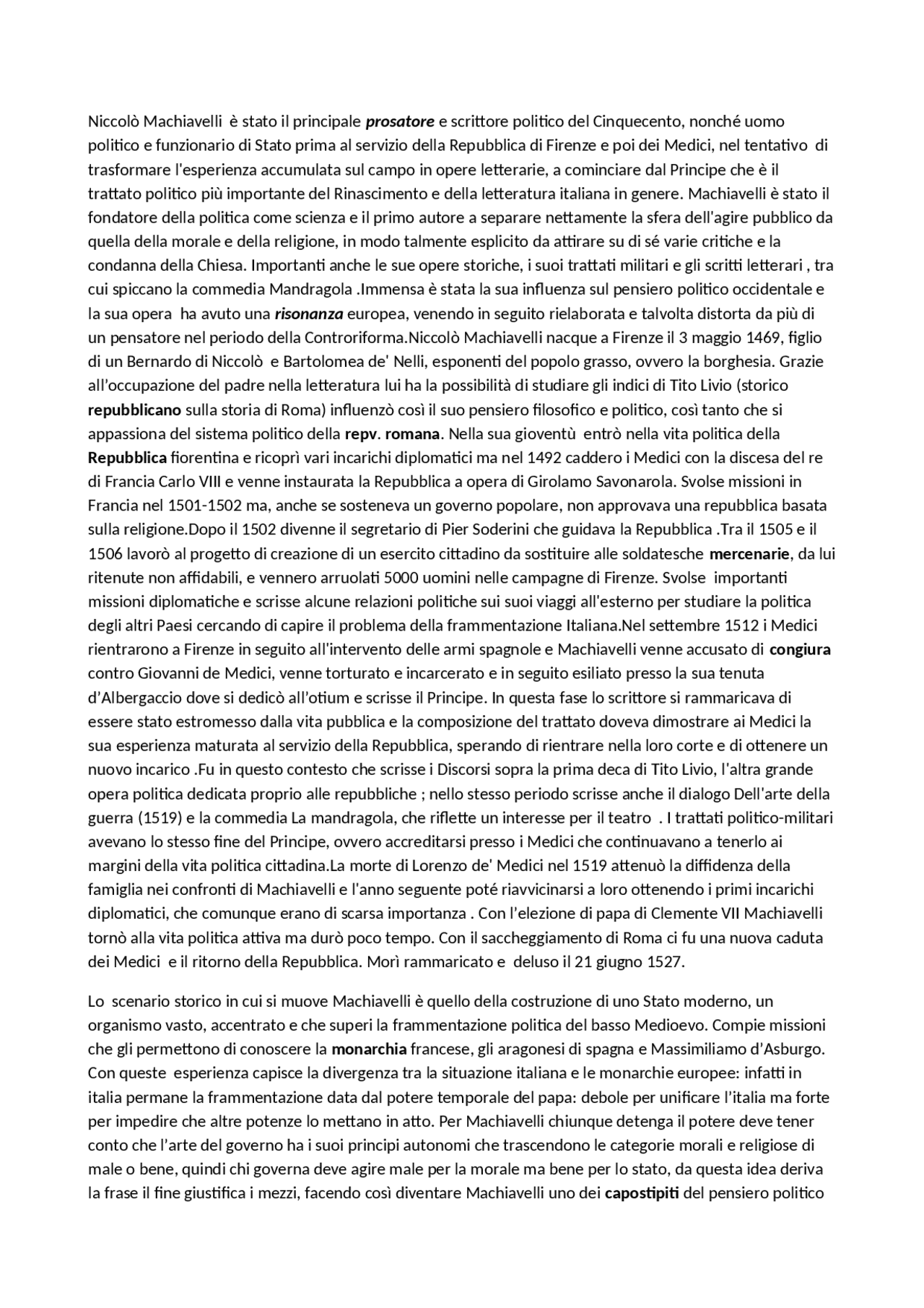 Riassunto Machiavelli Docsity