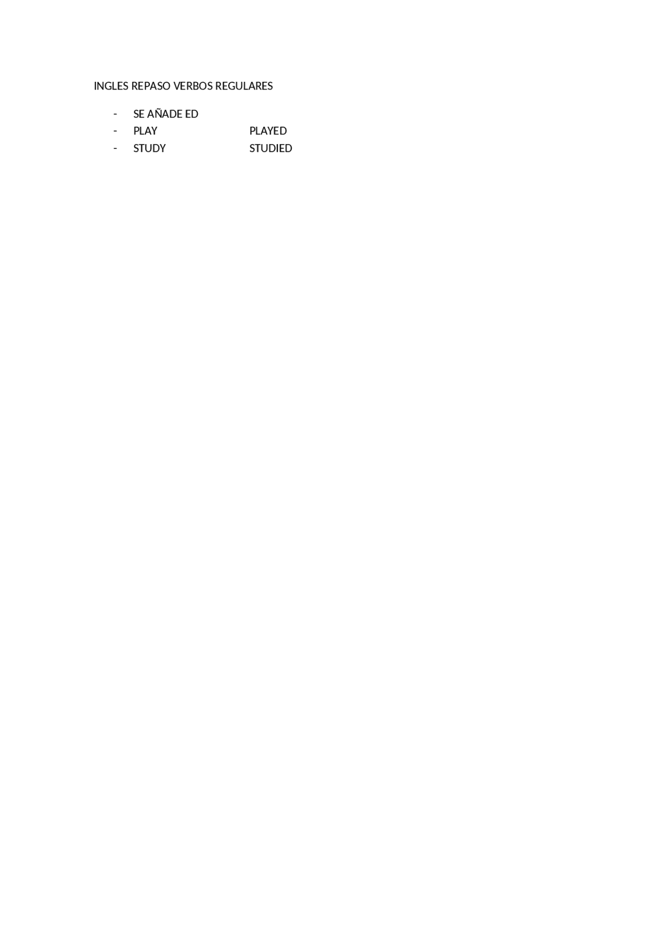 INGLES REPASO VERBOS REGULARES - Docsity