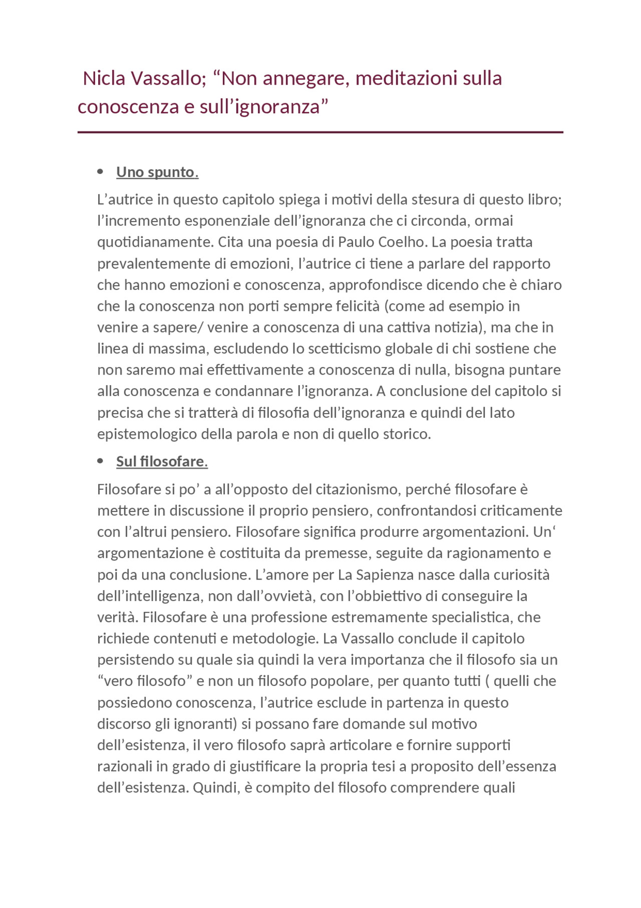 Non Annegare Nicla Vassallo Docsity