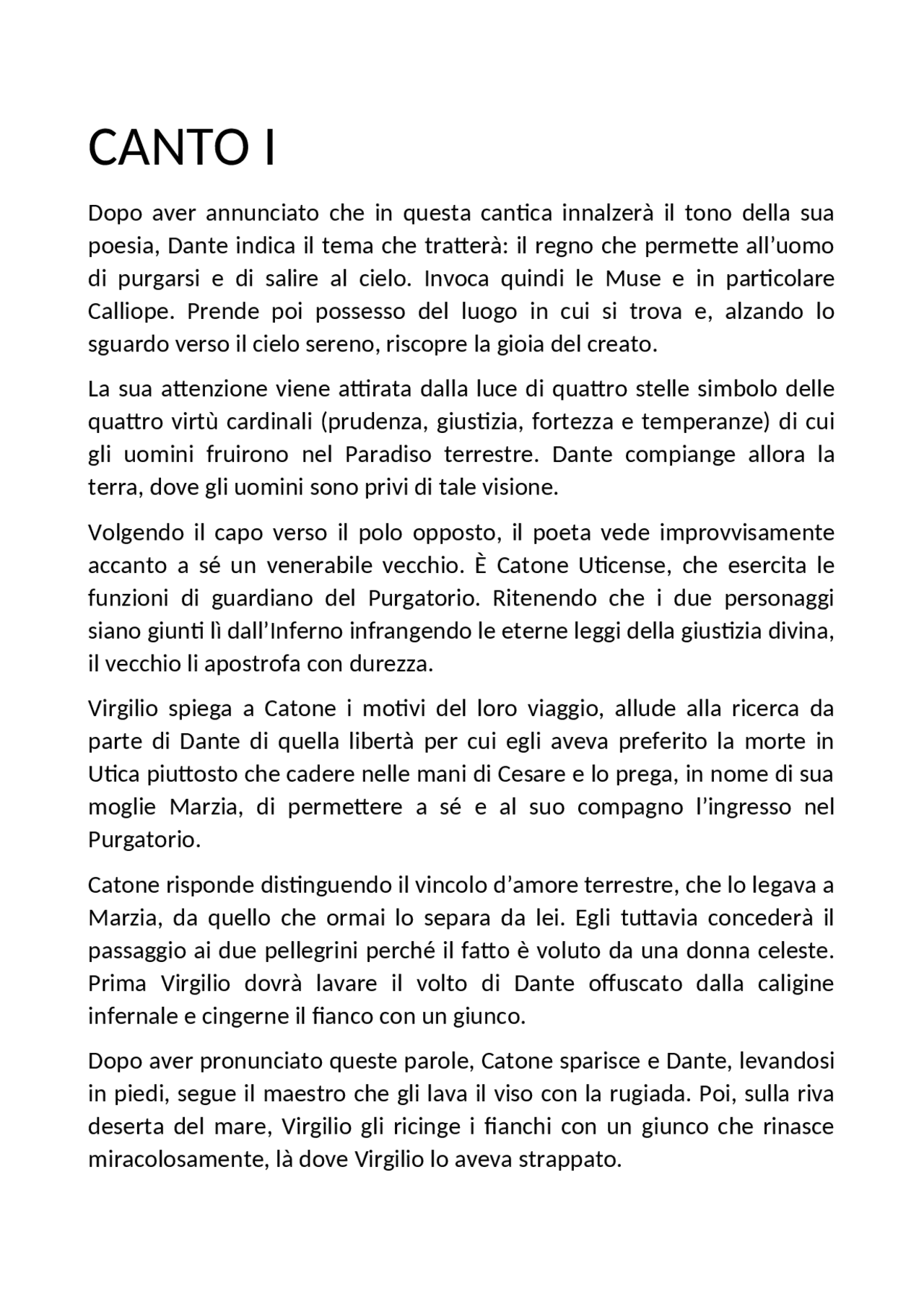 Riassunto Canto I Purgatorio Docsity
