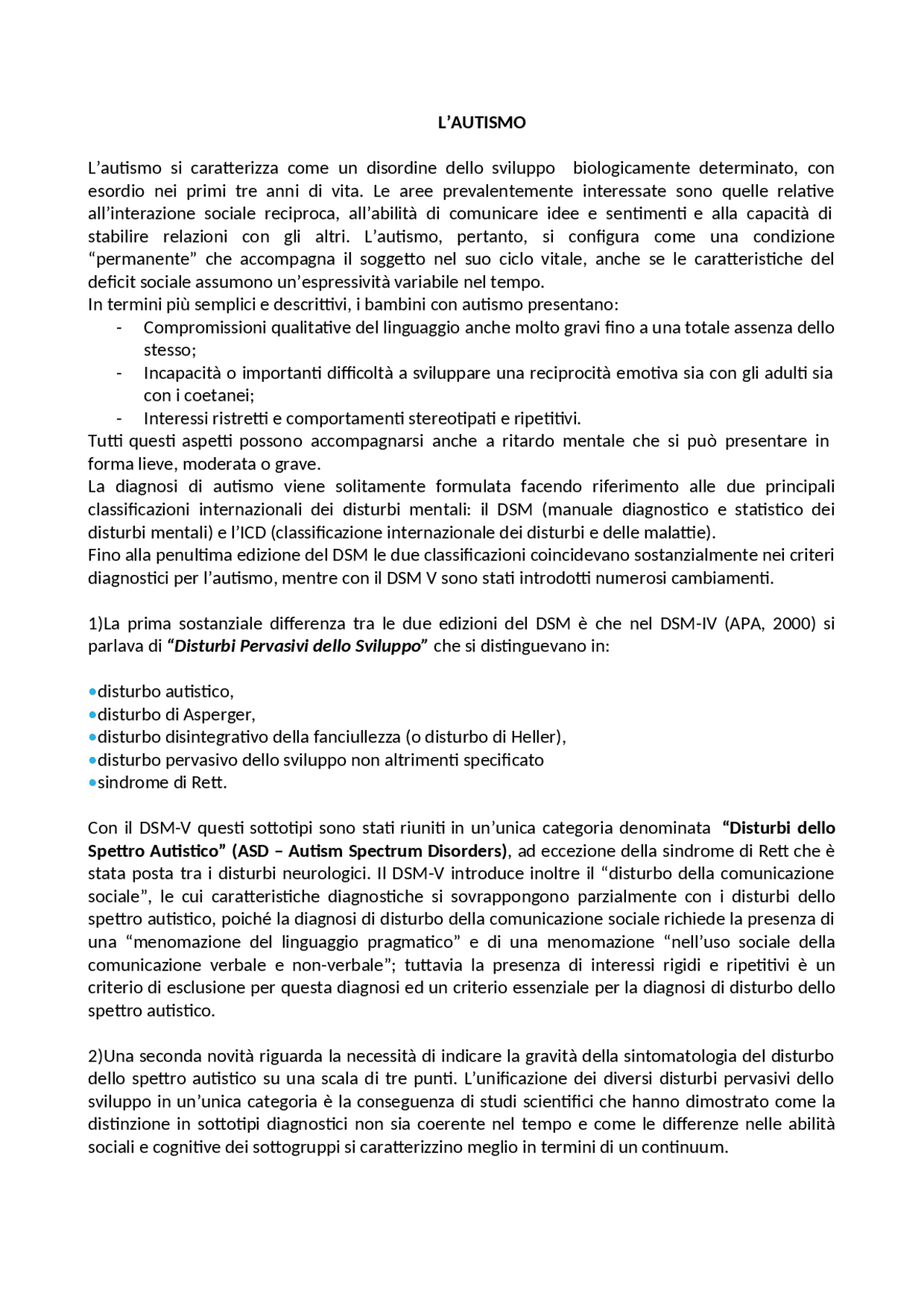 Appunti Sull Autismo Docsity