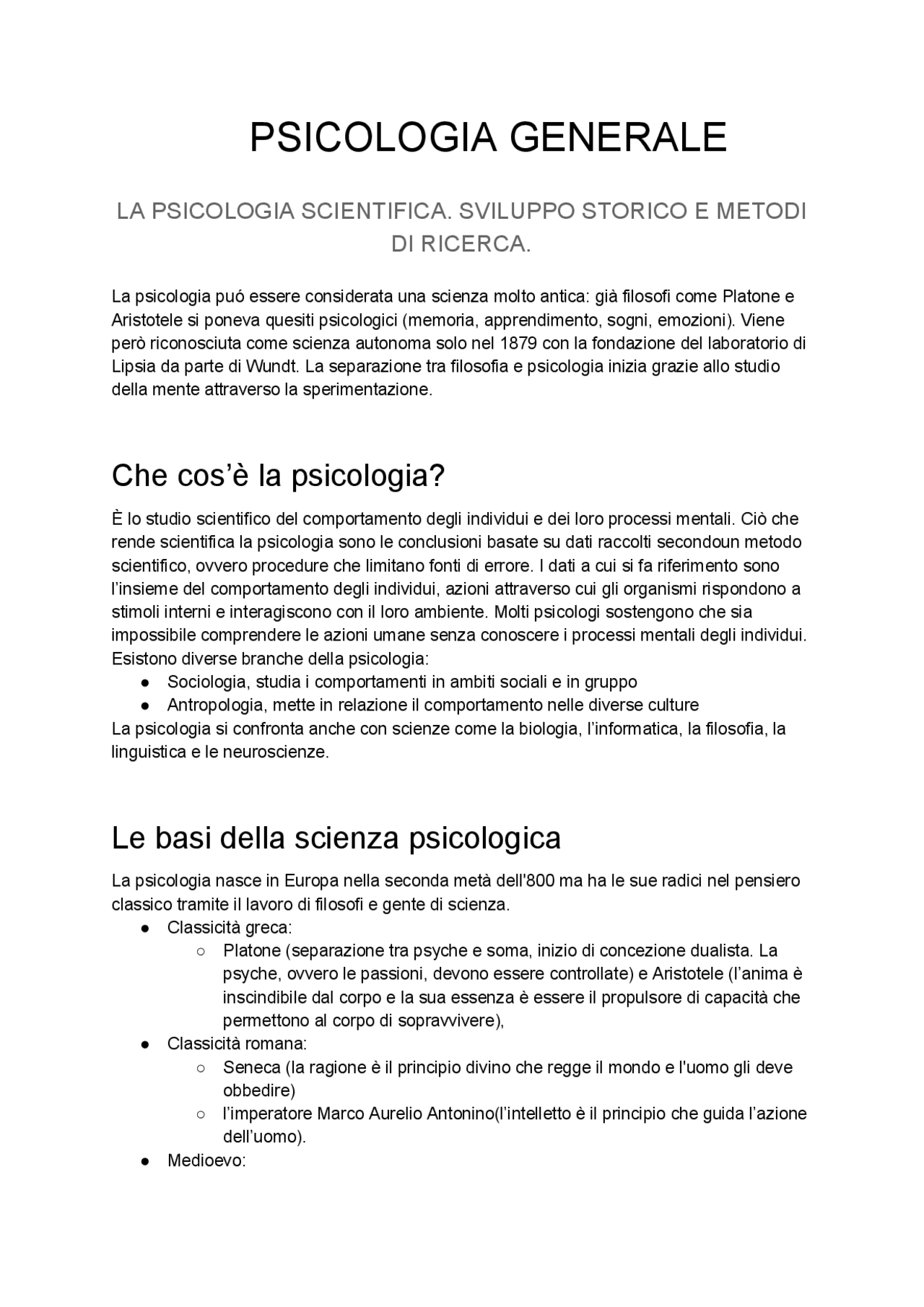 Psicologia Generale Riassunto Docsity