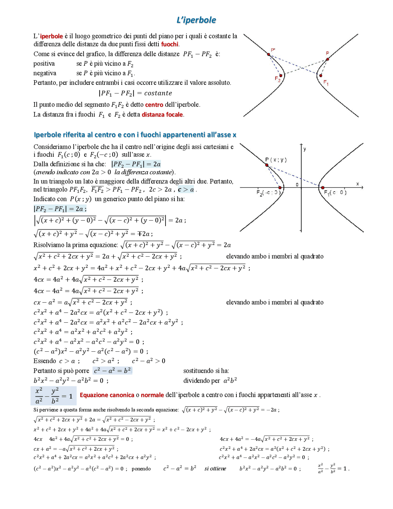 Sintesi Iperbole Matematica Docsity