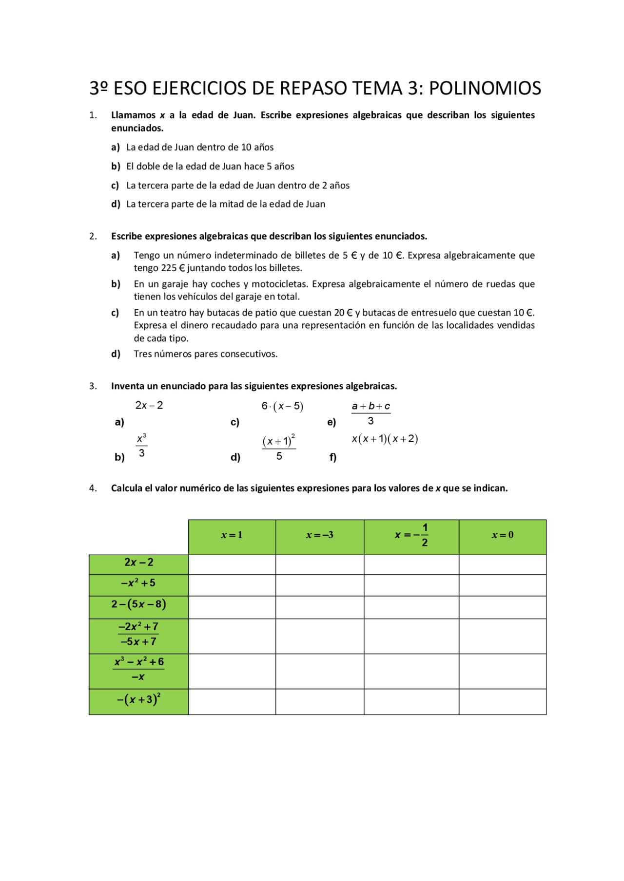 Ejercicios Polinomios Docsity