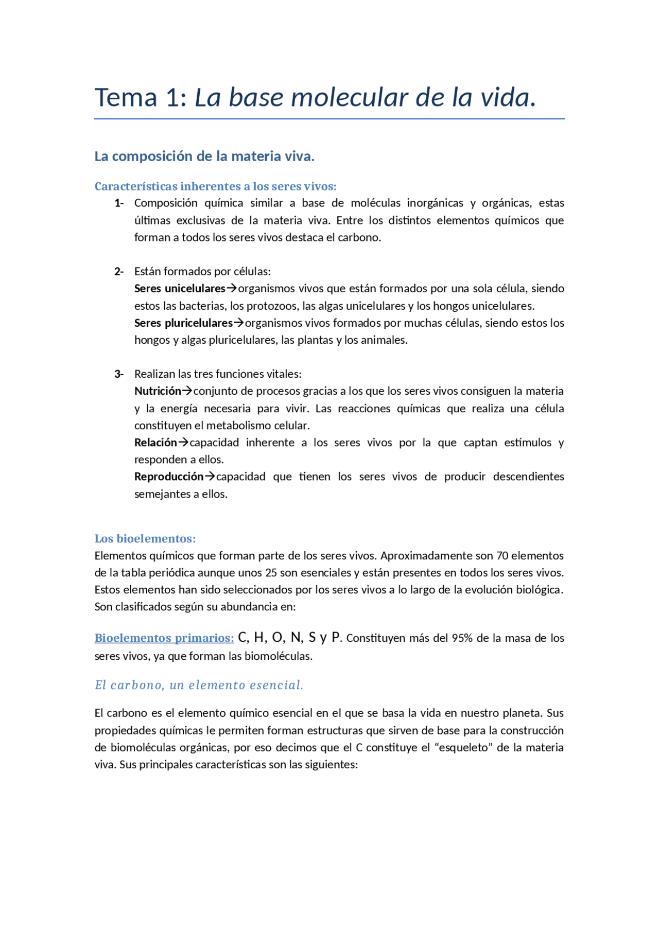 BioquÍmica 1º Bachillerato Docsity