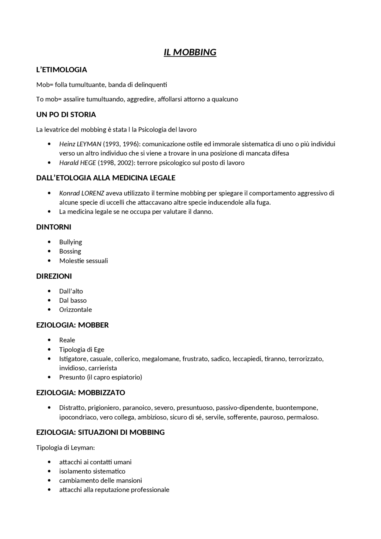 Mobbing Mini Sintesi Docsity