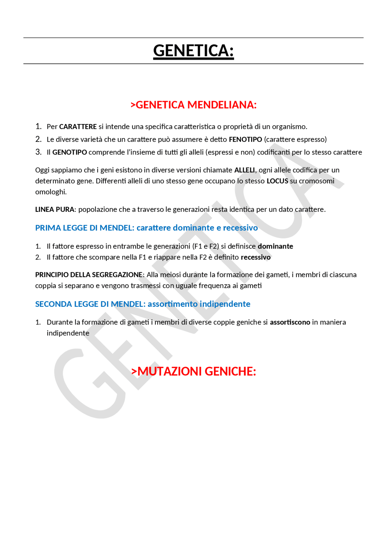 Genetica Delle Mutazioni Docsity
