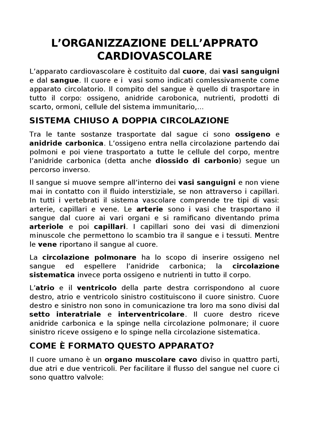Scienze Sistema Cardiovascolare Docsity