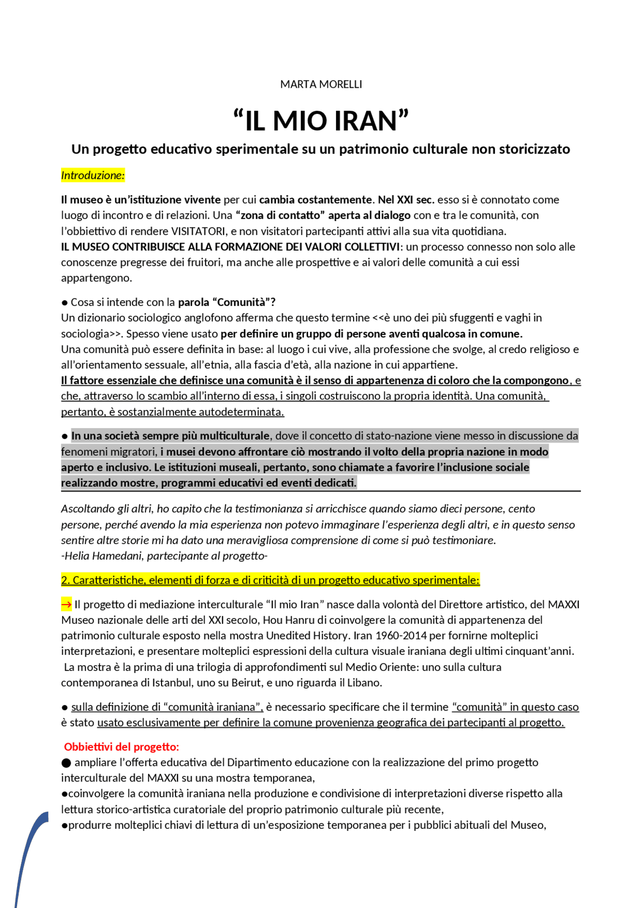 IL MIO IRAN - appunti, riassunto testo "IL MIO IRAN" di Marta Morelli ...