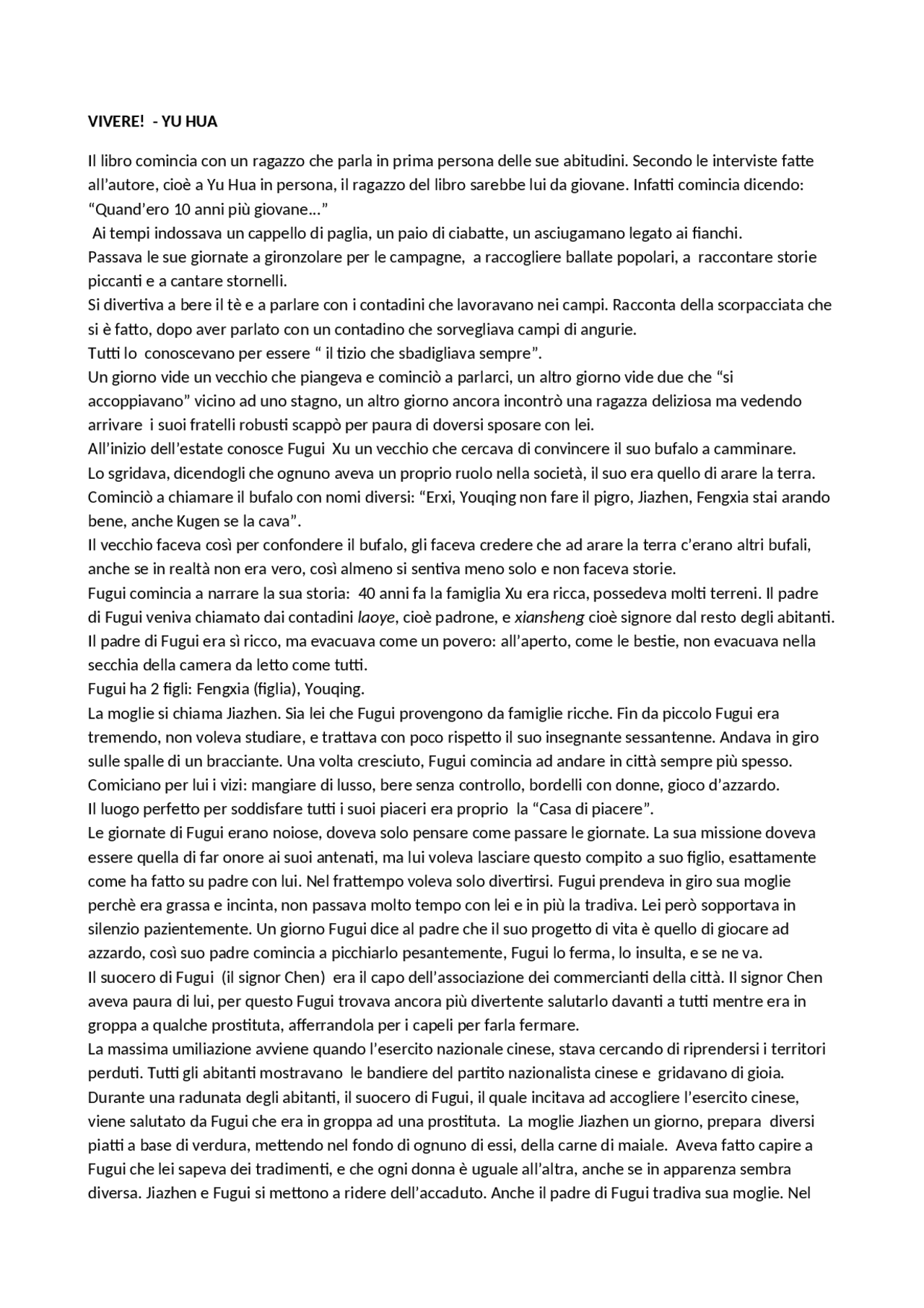 Riassunto Del Libro Vivere Di Yu Hua Docsity