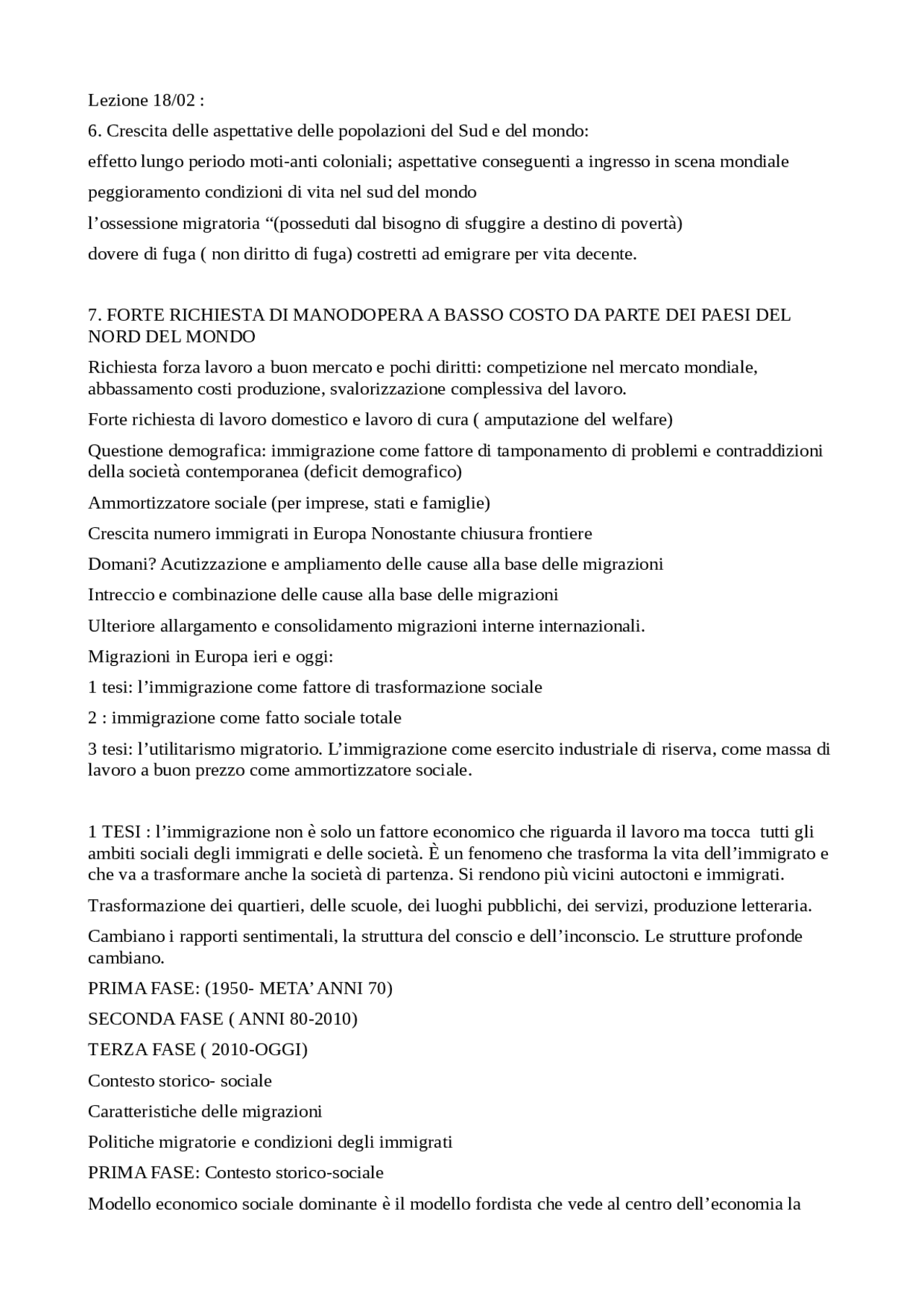 Appunti Sociologia Delle Migrazioni Docsity