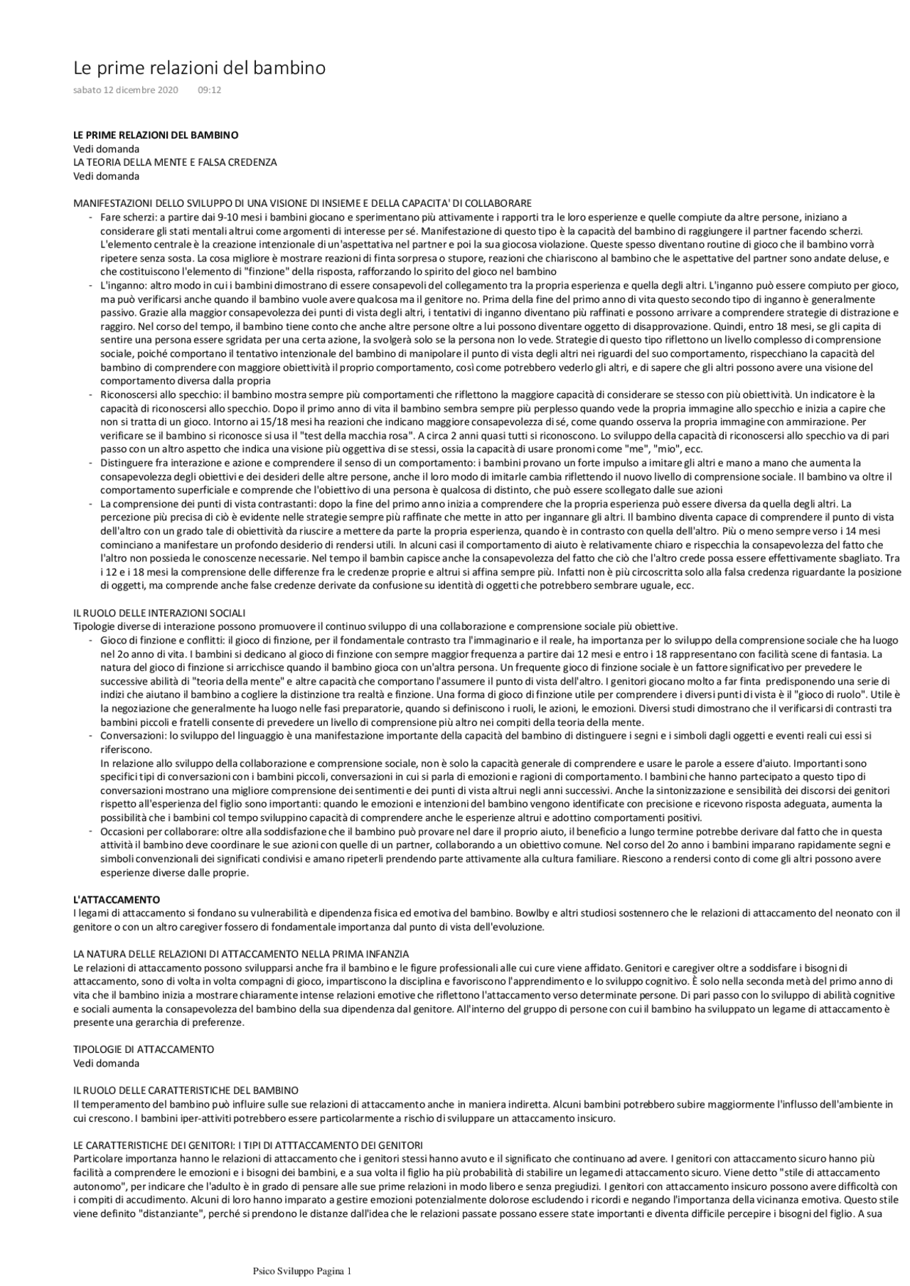 Mini Riassunto Testi Di Psicologia Dello Sviluppo Docsity