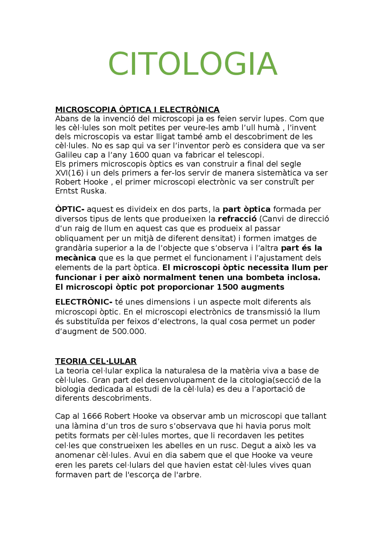 Teoria Cel·lular Biologia Docsity