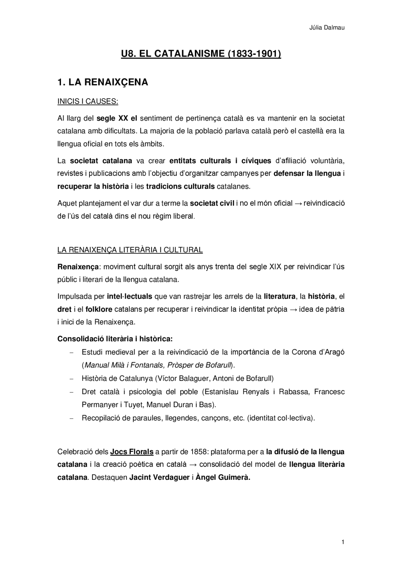 El Catalanisme Resum Selectivitat 2n Batx Apuntes De Historia De