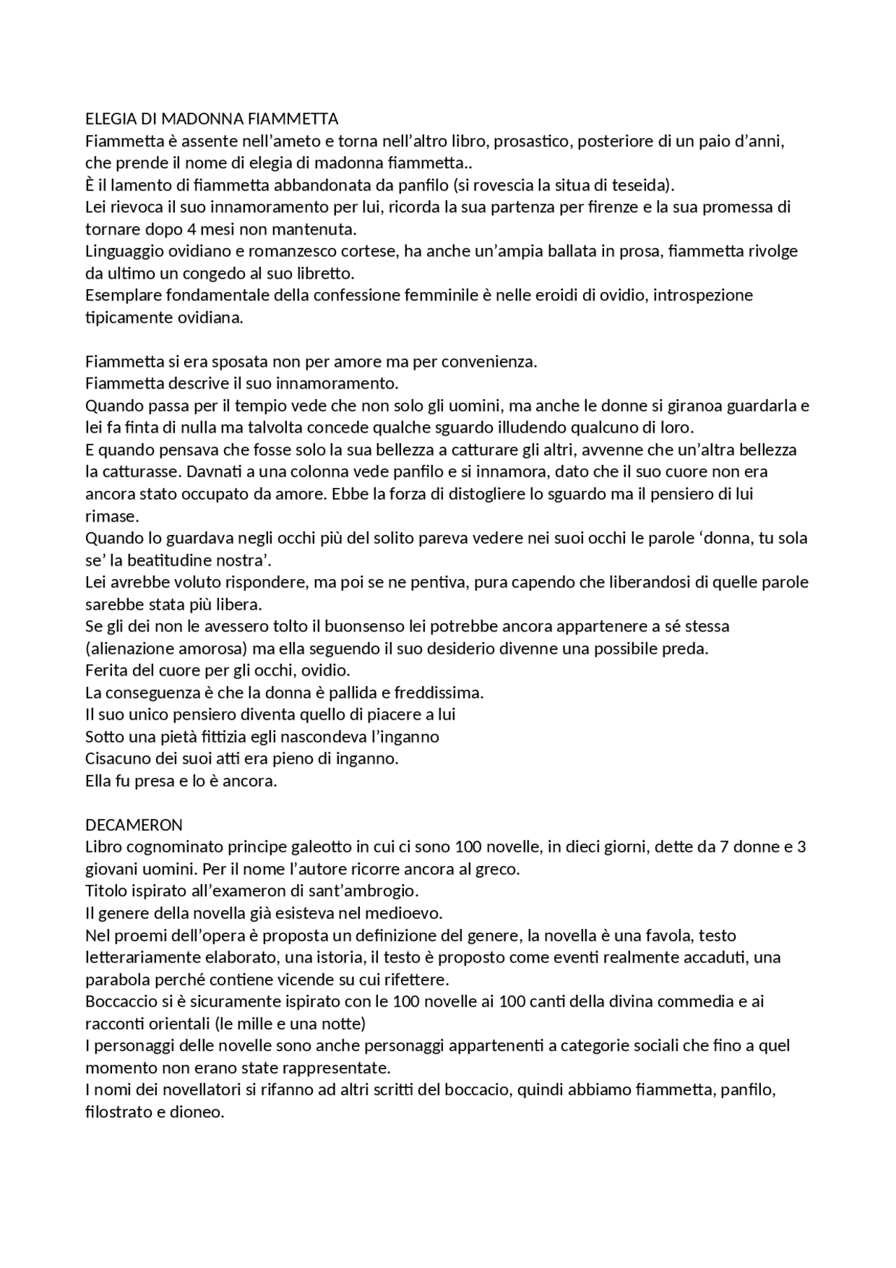Elegia di madonna fiammetta+ decameron di Boccaccio | Appunti di ...