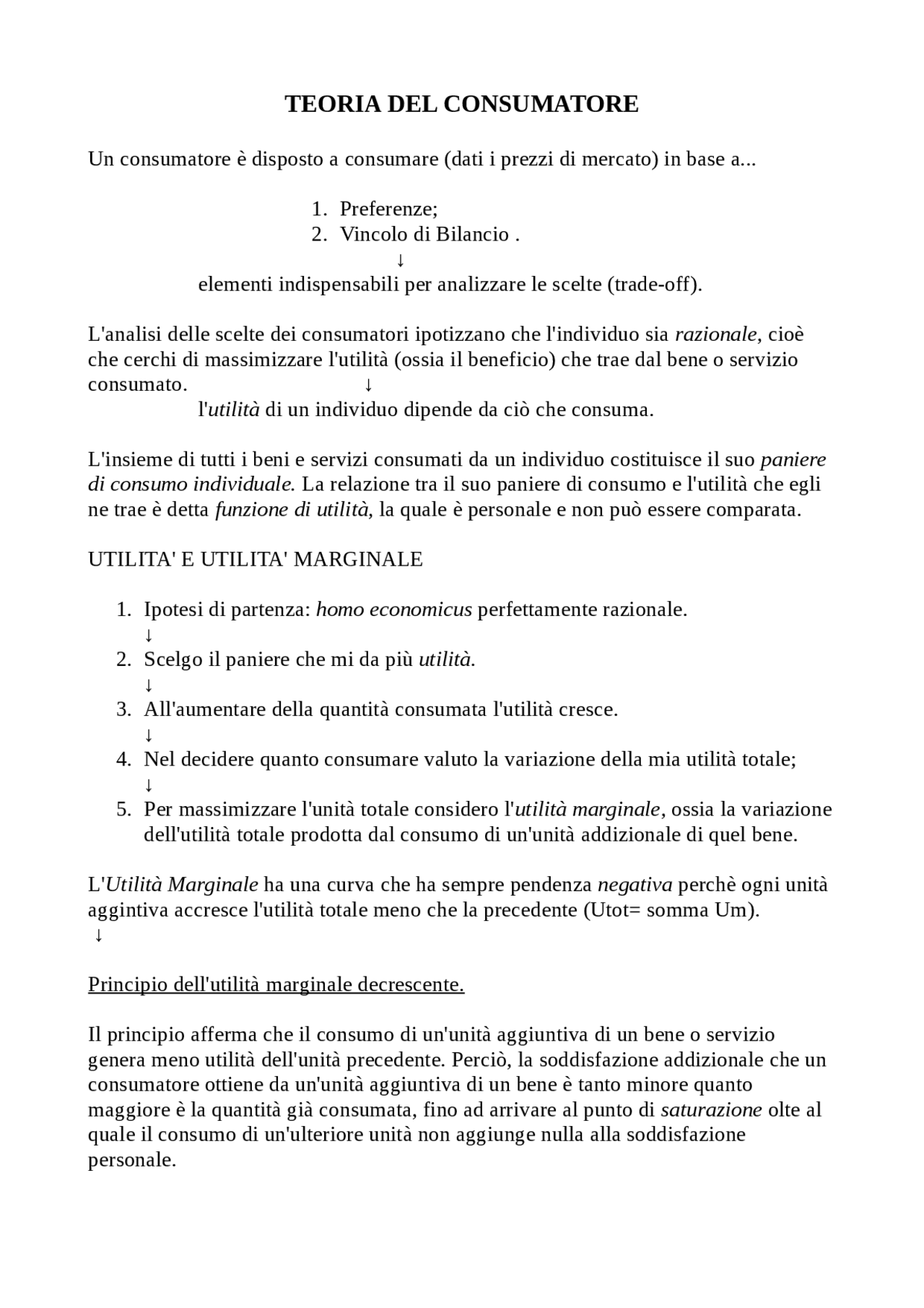 Microeconomia-teoria del consumatore - Docsity