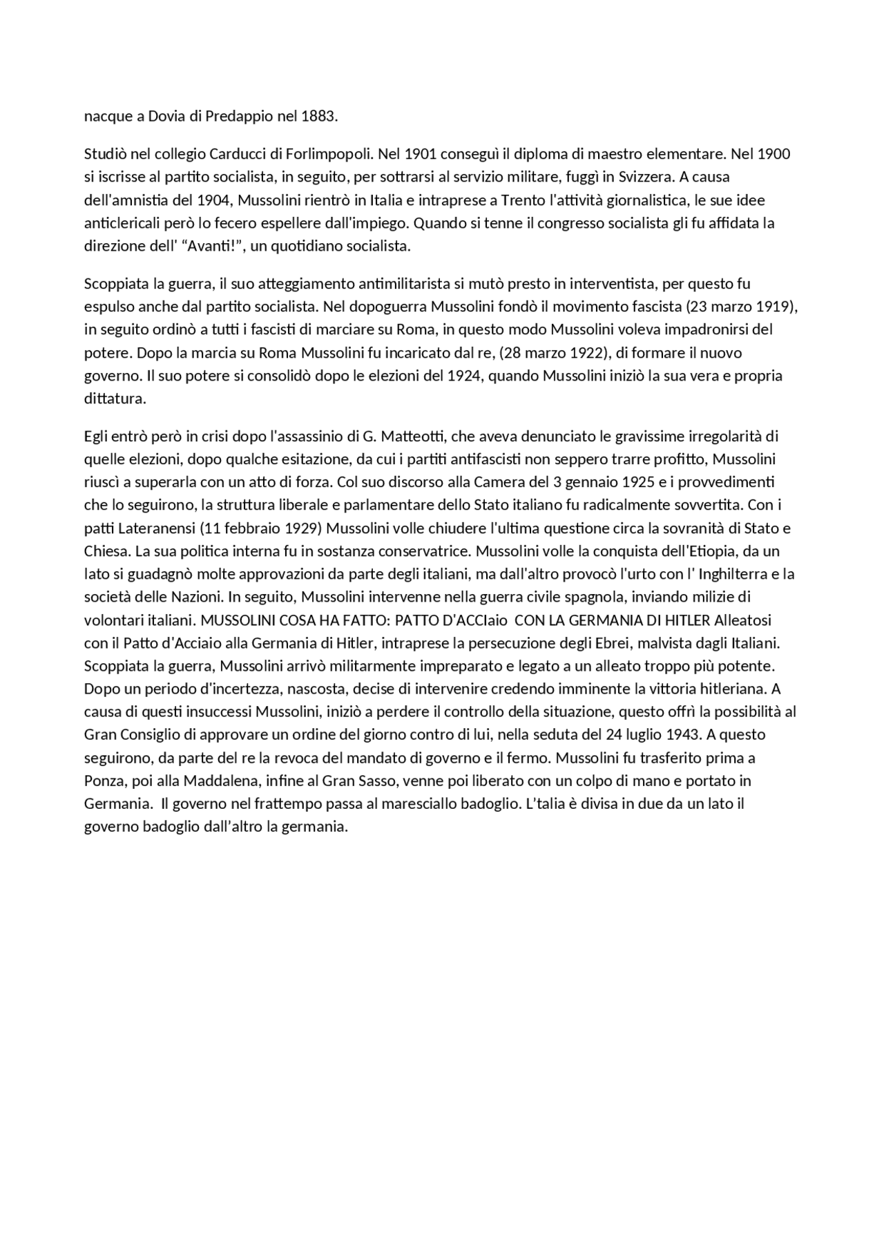 Biografia Di Mussolini Docsity