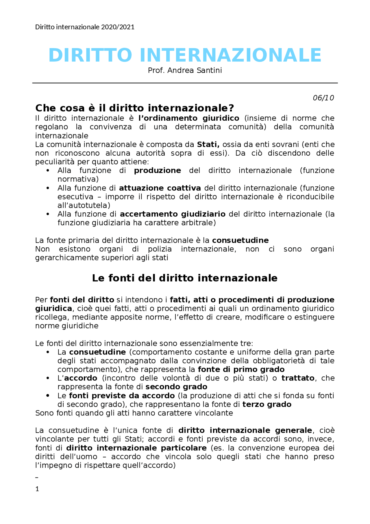 Appunti Primo Semestre Diritto Internazionale Docsity