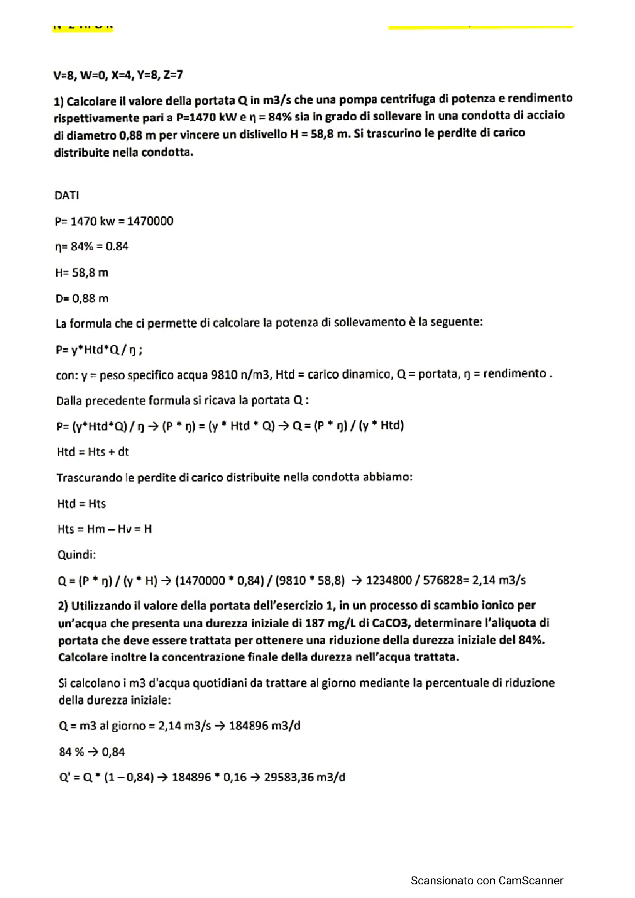 Elaborato Ingegneria Ambientale Numero 2 Tipo K Corretto E Superato