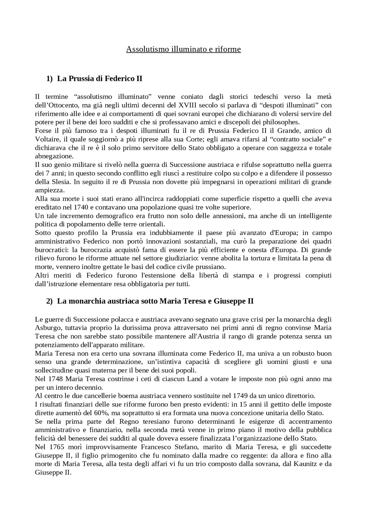 Assolutismo Illuminato Nel 700 Docsity