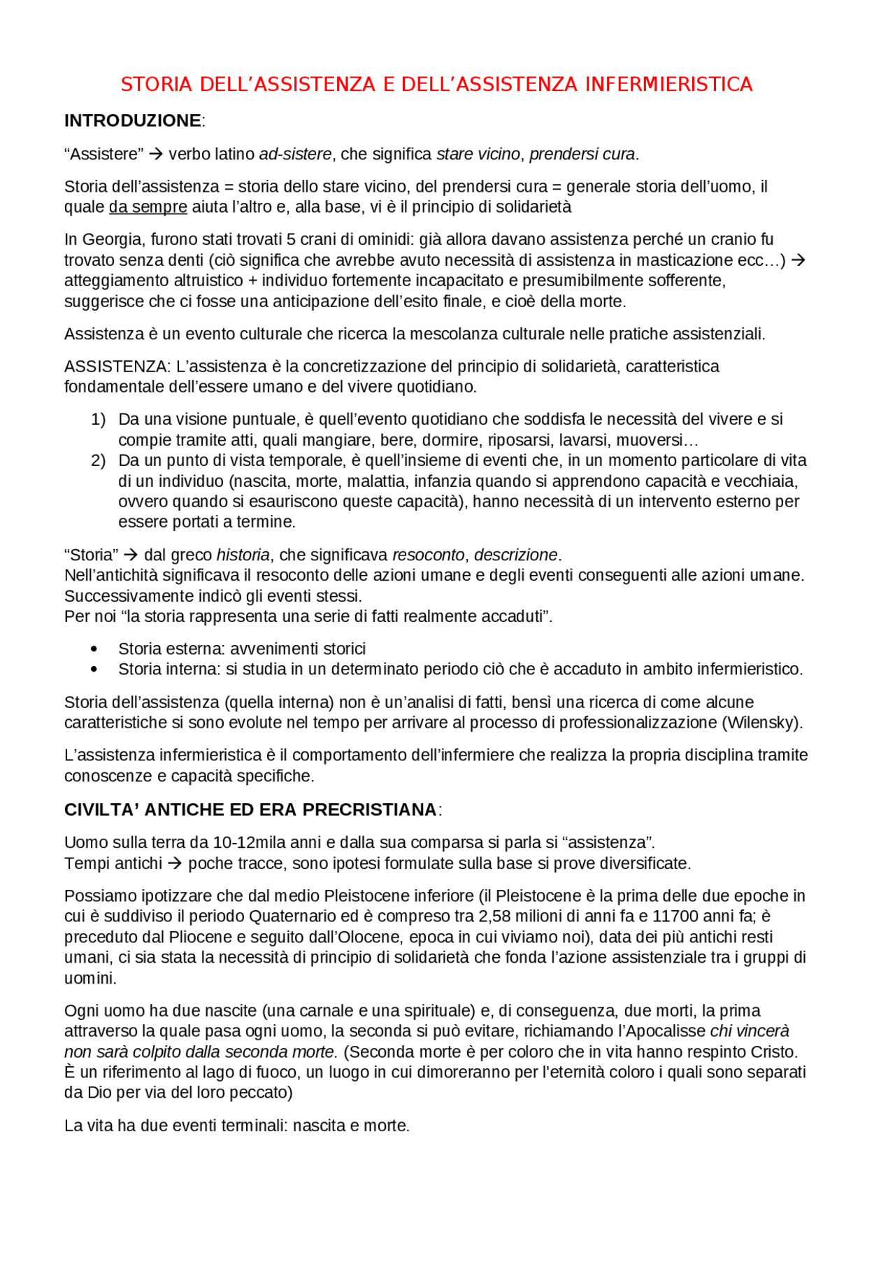 Storia Dellassistenza E Assistenza Infermieristica Docsity