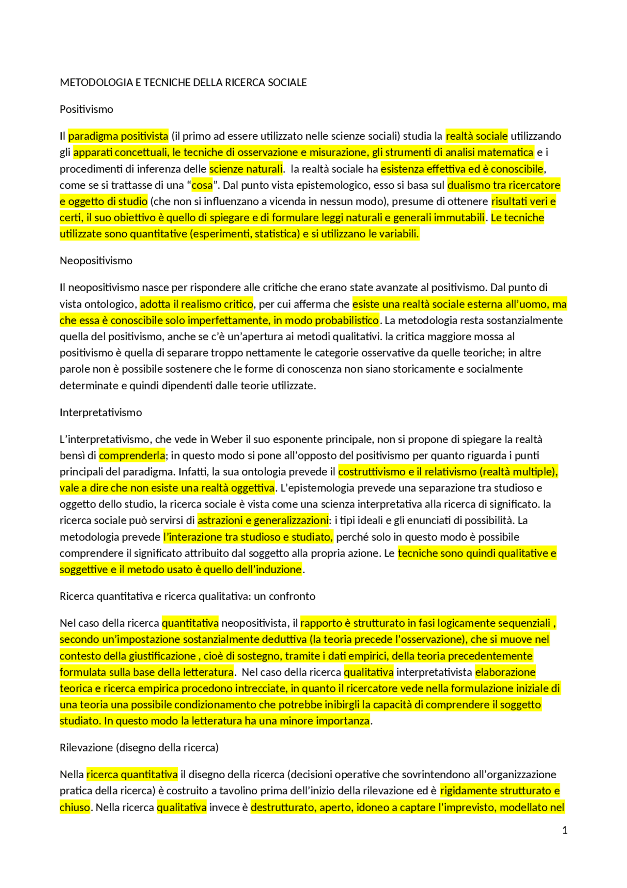 Riassunto Metodi Quantitativi Della Ricerca Sociale Docsity