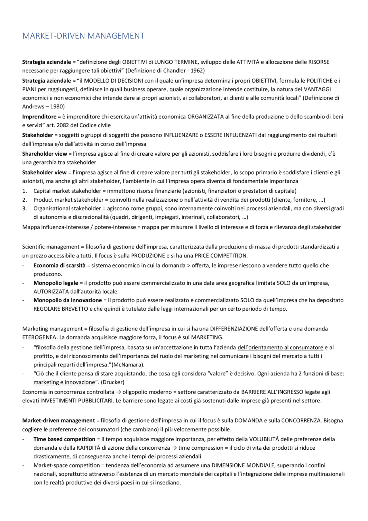 Riassunto Market Driven Management Docsity