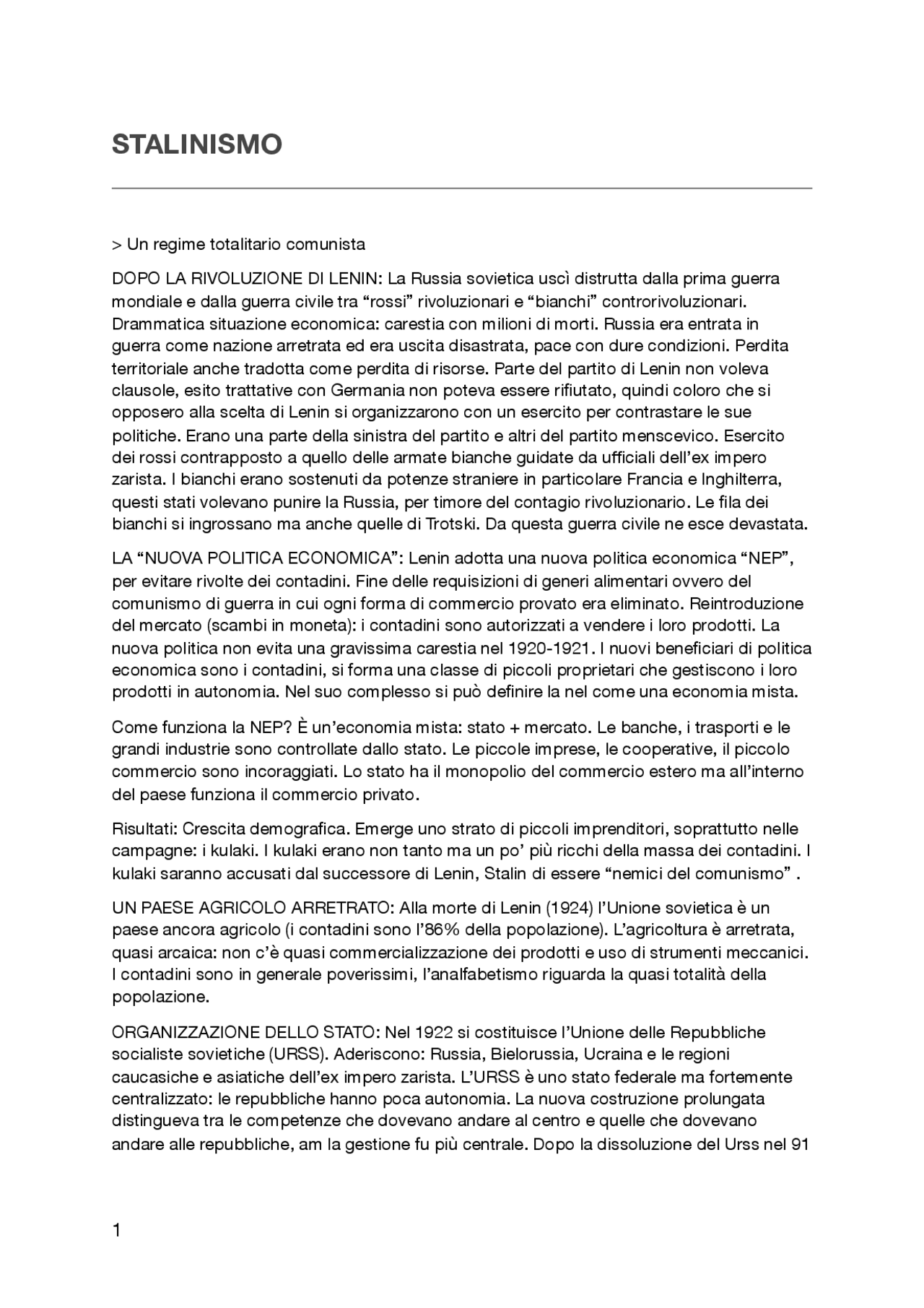 Stalinismo Russa Appunti Docsity