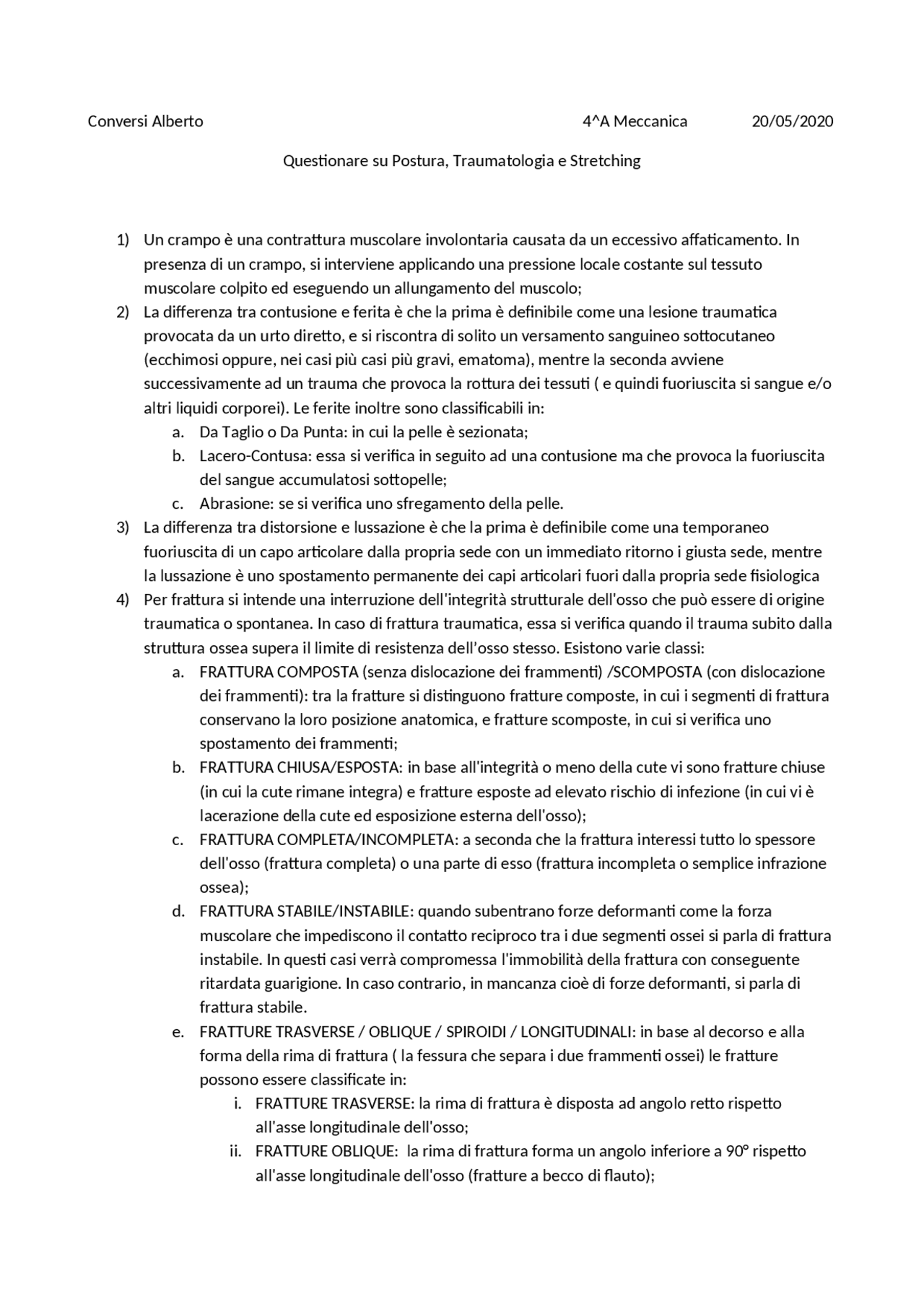 Ricerca su Postura, traumatologia e stretching - Docsity