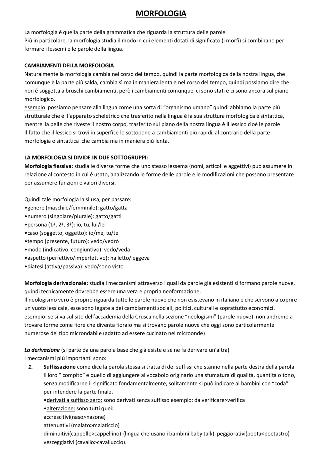 Morfologia e morfosintassi - Docsity
