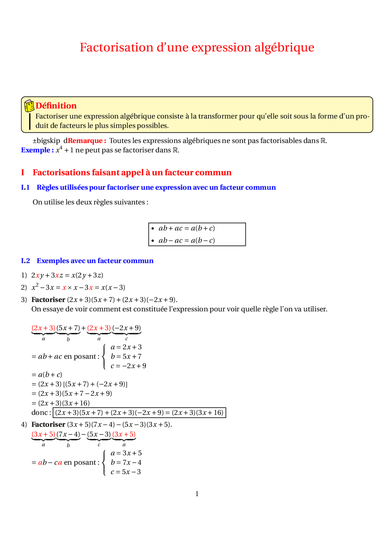 Factorisation Pou 2 Eme Summaries Mathematics Docsity