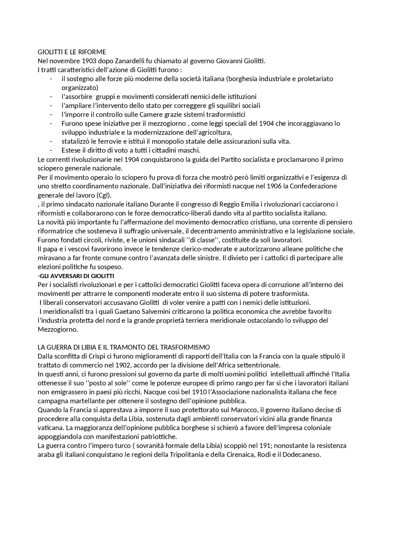 Giolitti E Le Riforme Riassunto Docsity