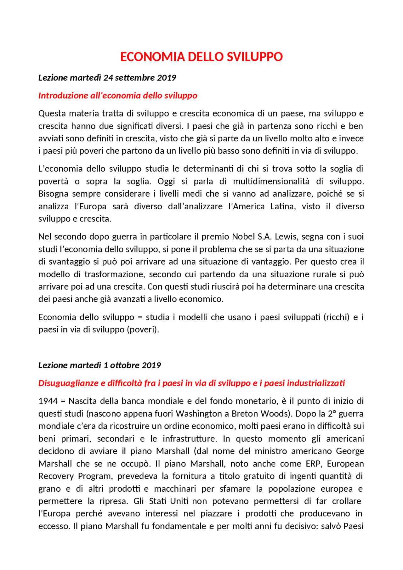 Economia Dello Sviluppo Docsity