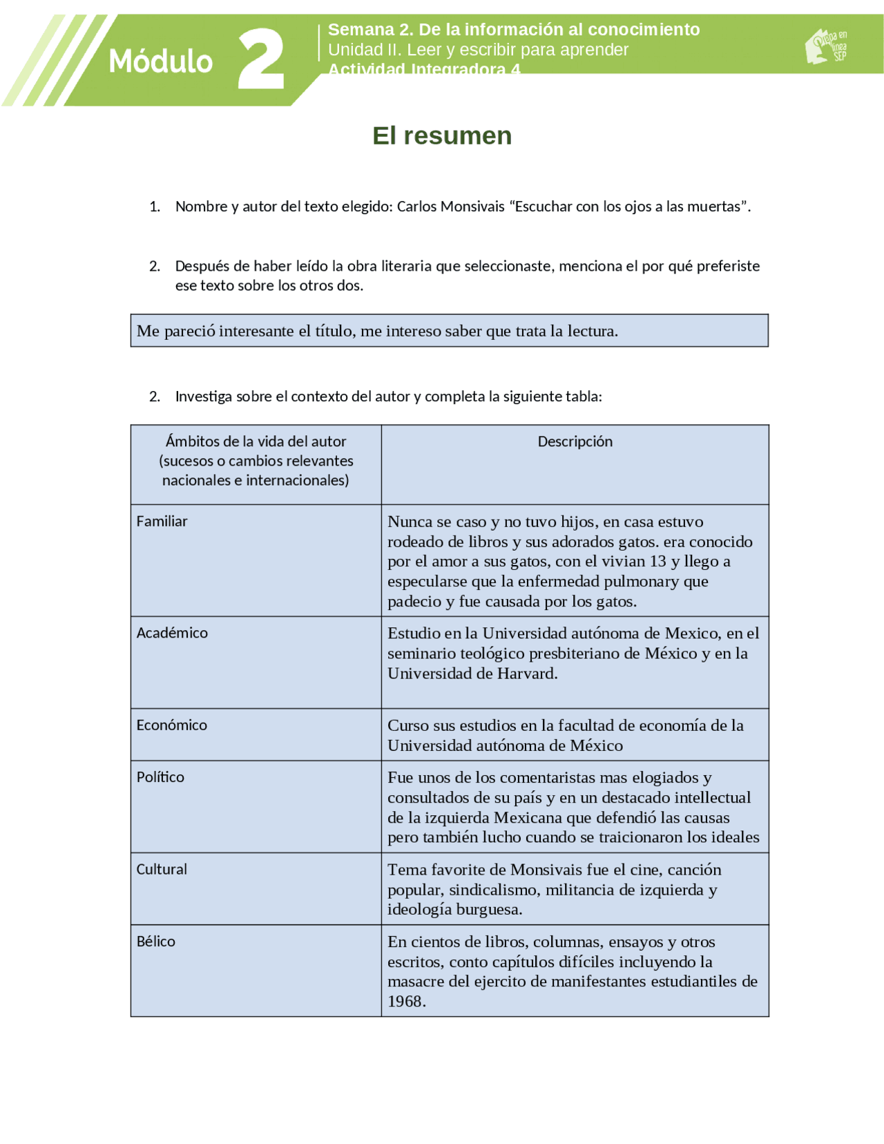 Actividad integradora 4 modulo 2 - Docsity