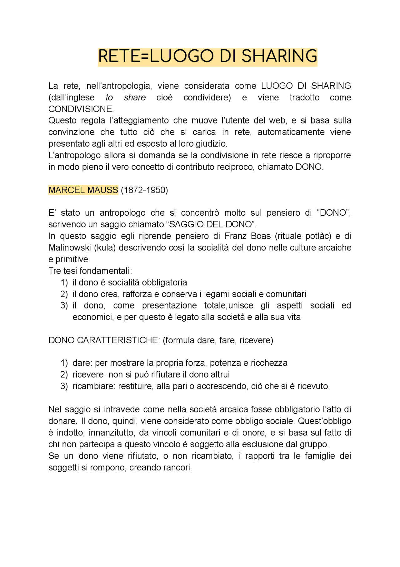 Riassunto E Approfondimento Rete Come Luogo Di Sharing Docsity