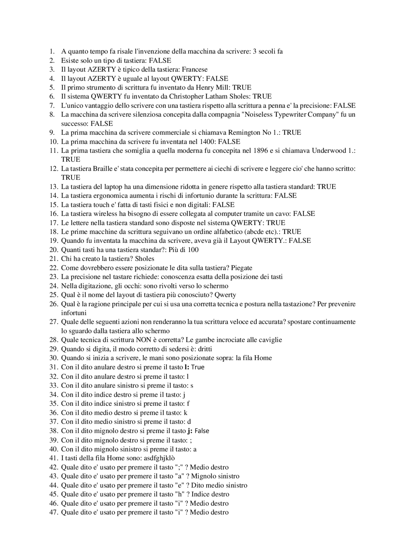 Domande per l'esame di Dattilografia - corso Eiraf - Docsity