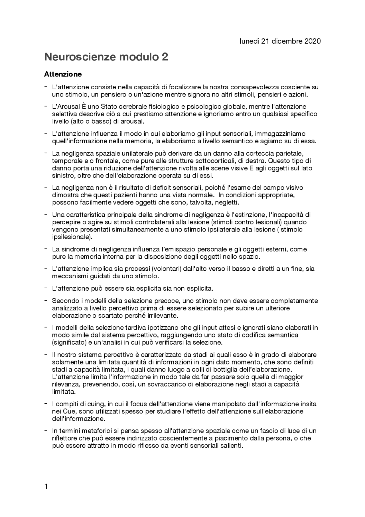 Riassunto Breve Del Modulo 2 Del Corso Di Neuroscienze Cognitive E