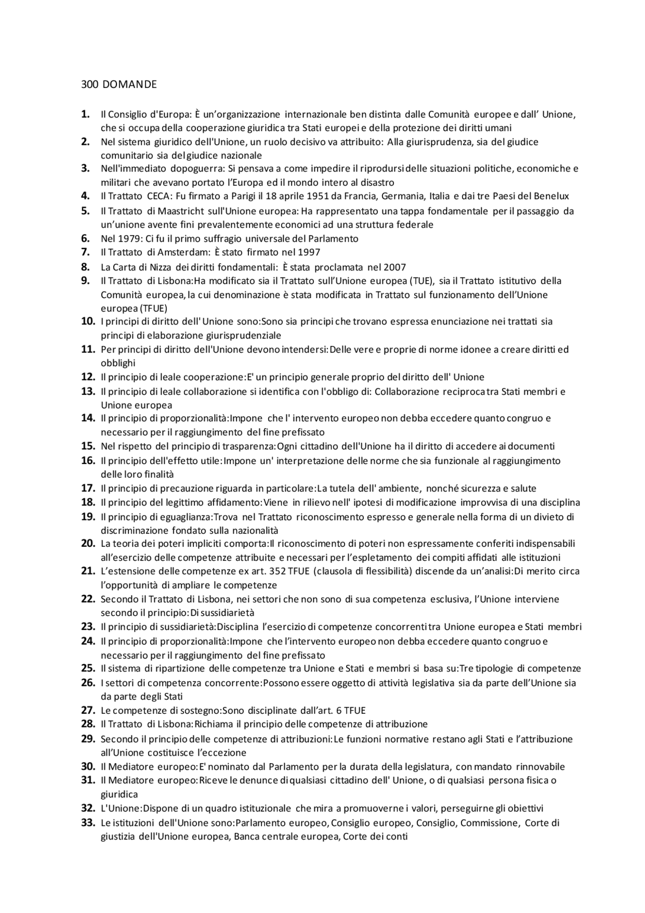 Domande esame DIRITTO COMUNITARIO - UNIPEGASO Scienze Motorie L22, Prove d'esame di Scienze ...