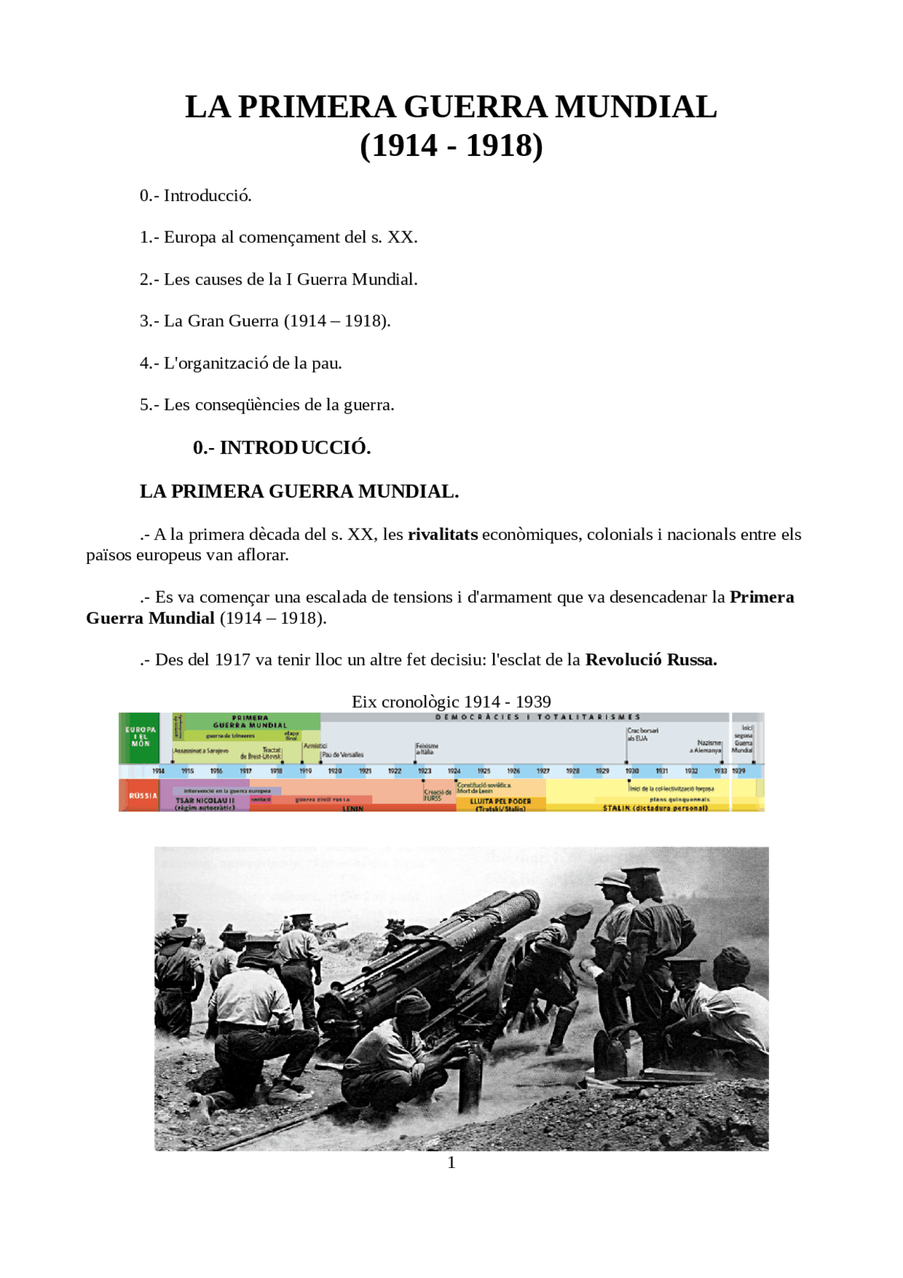 Trabajo de la primera guerra mundial - Docsity