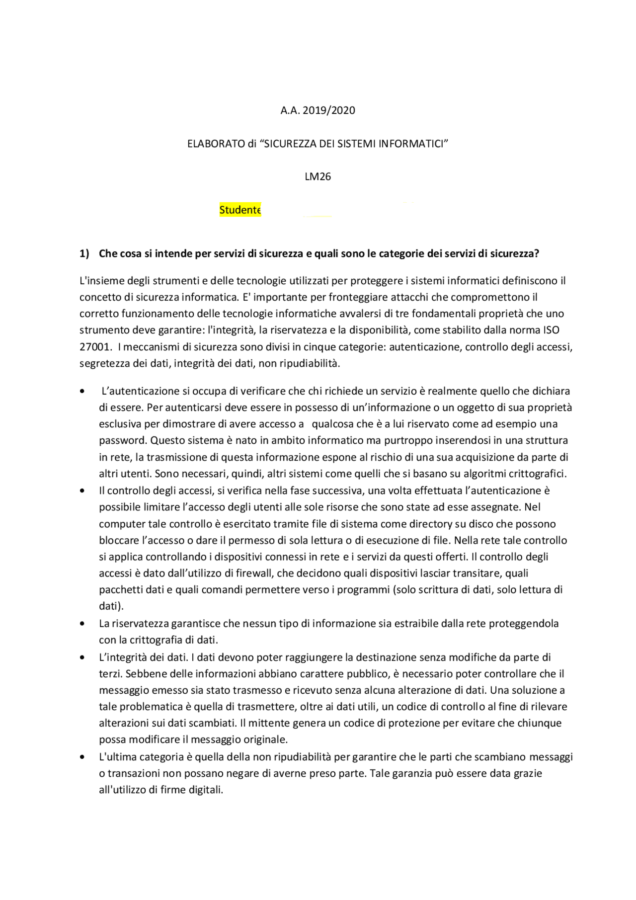 Esonero Sicurezza Dei Sistemi Informatici Docsity