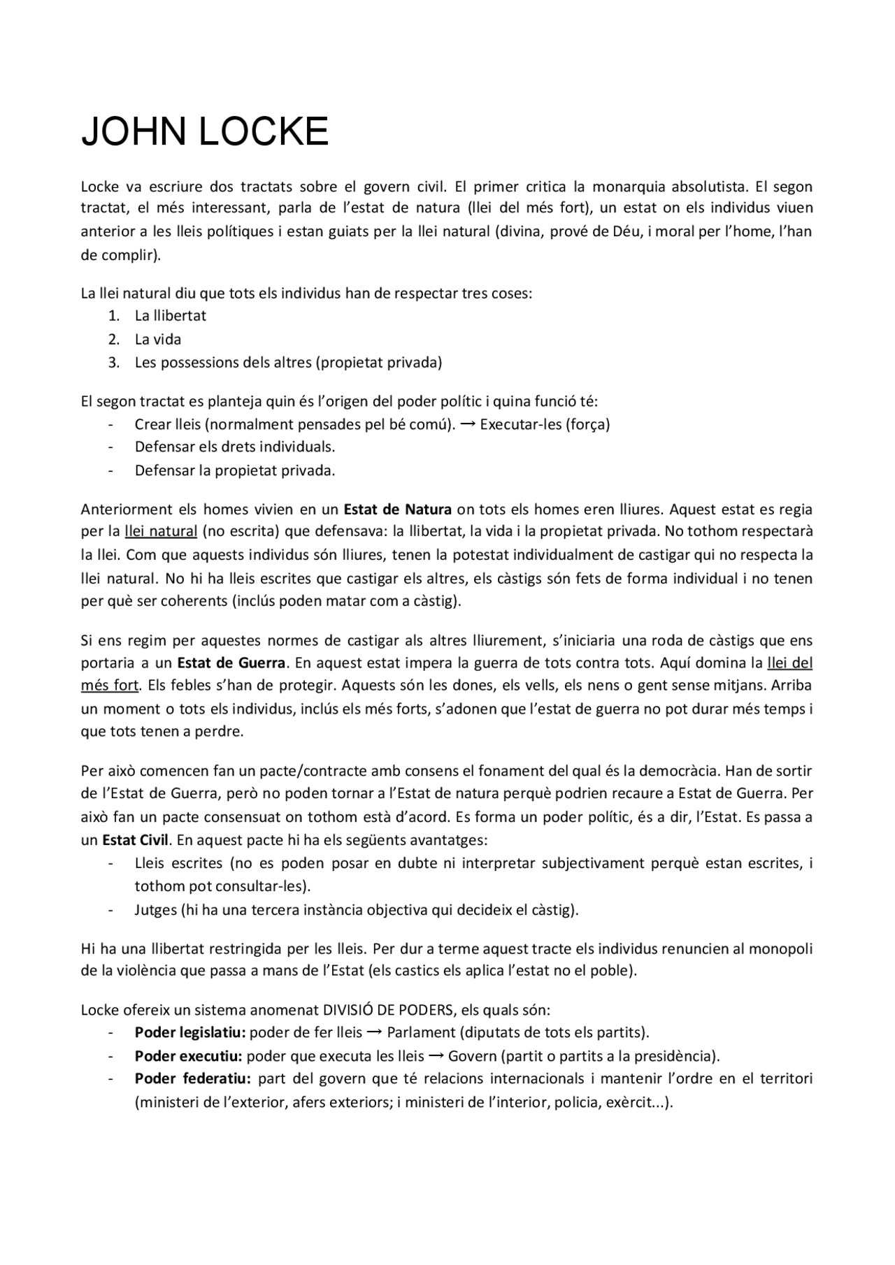 Apunts Resumits De La Filosofia De John Locke Docsity