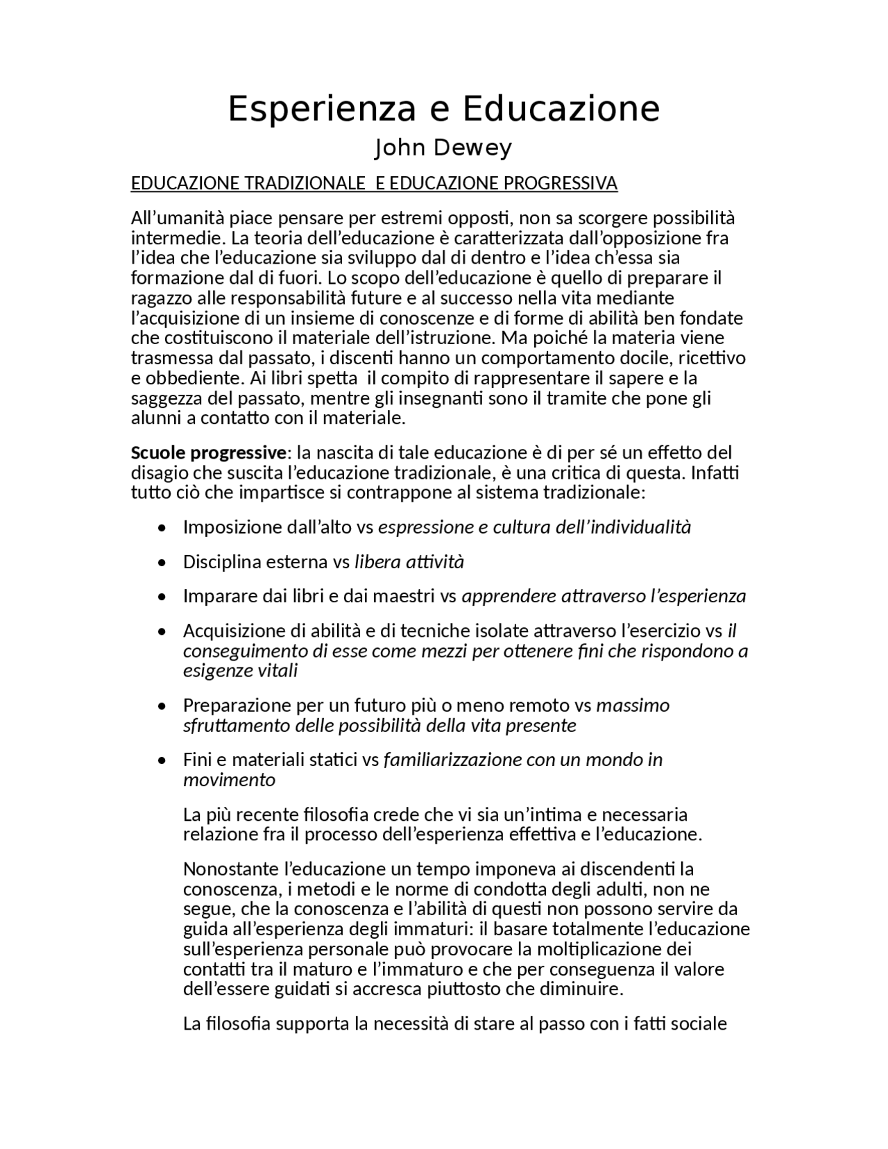 Esperienza E Educazione Jdewey Docsity