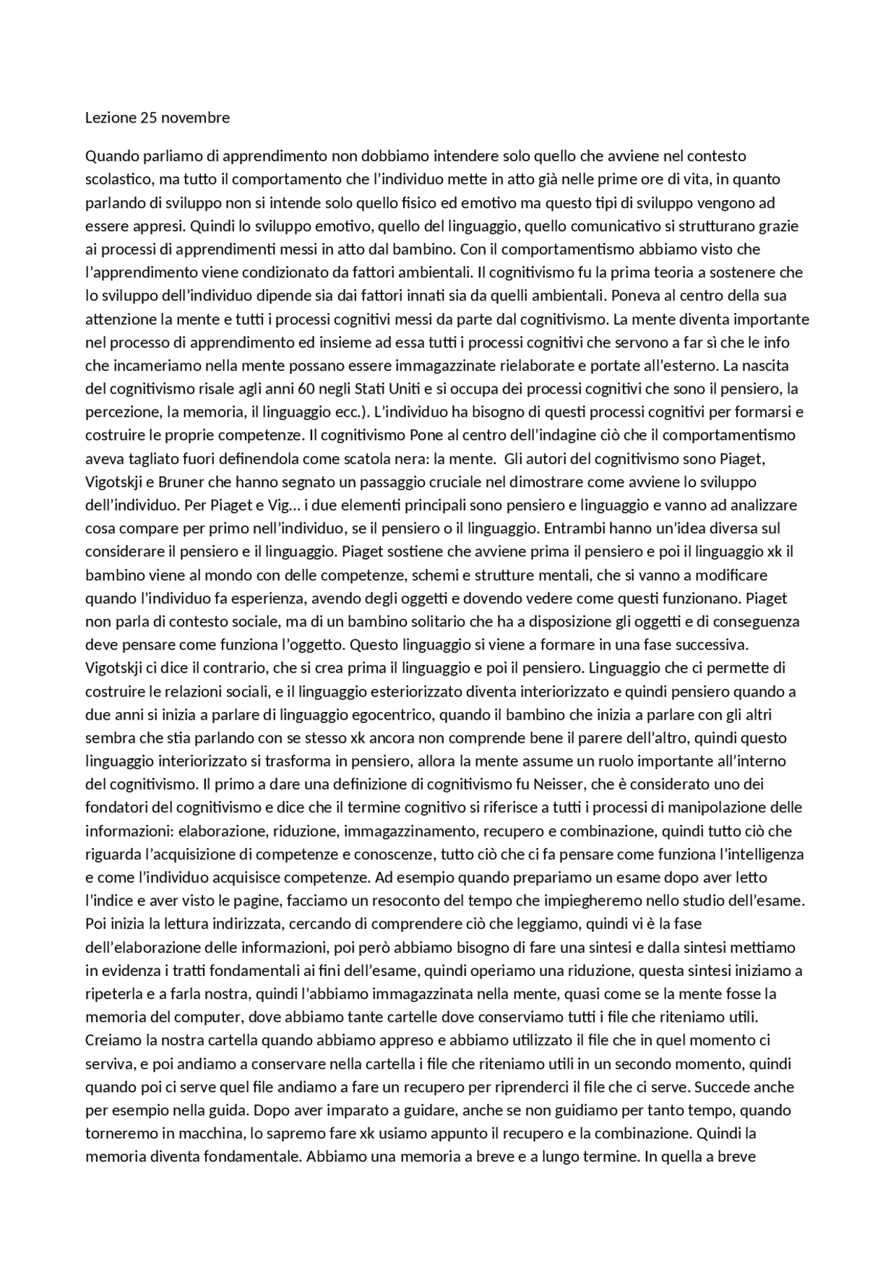 Lezione Cognitivismo Docsity