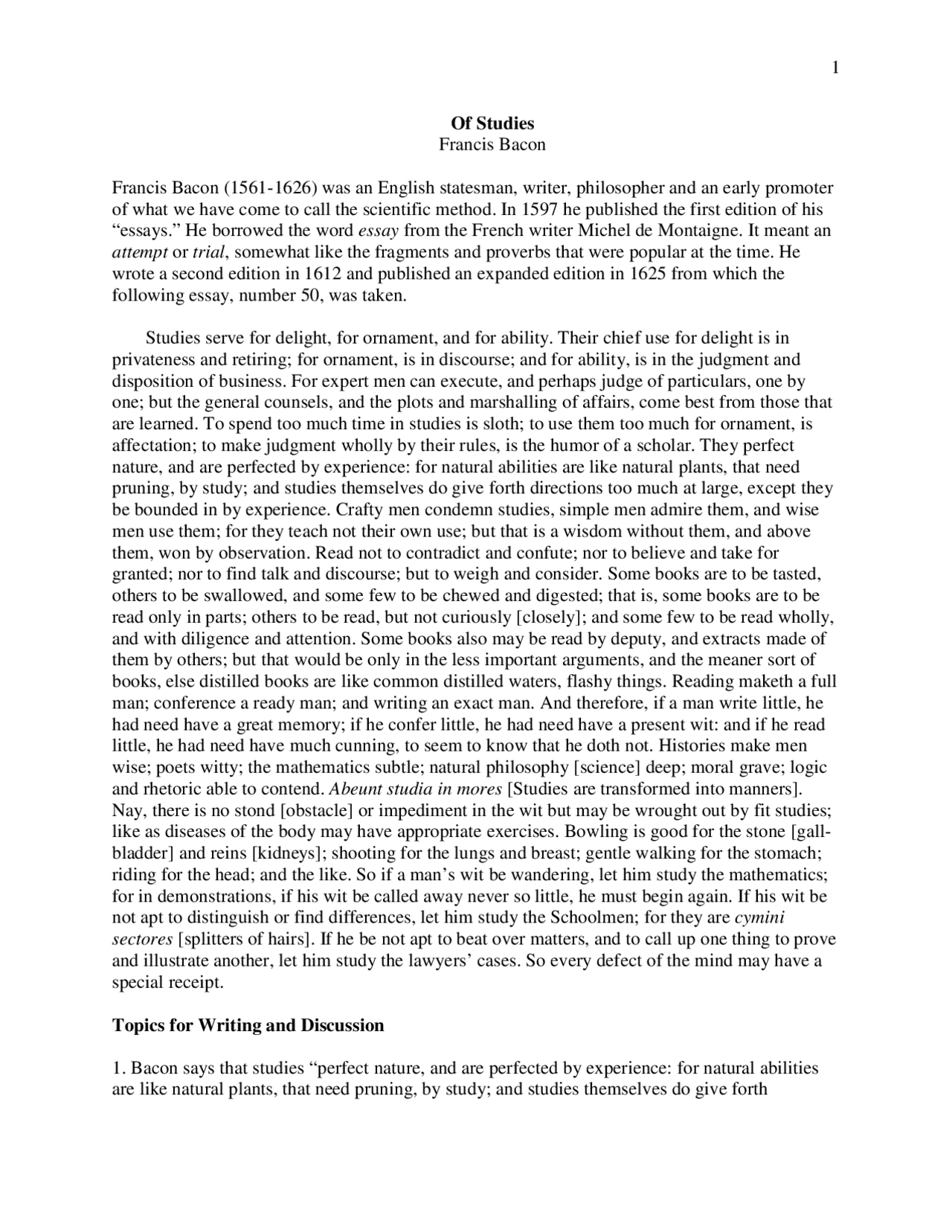 English- Essays by francis bacon | Essays (university) English Language ...