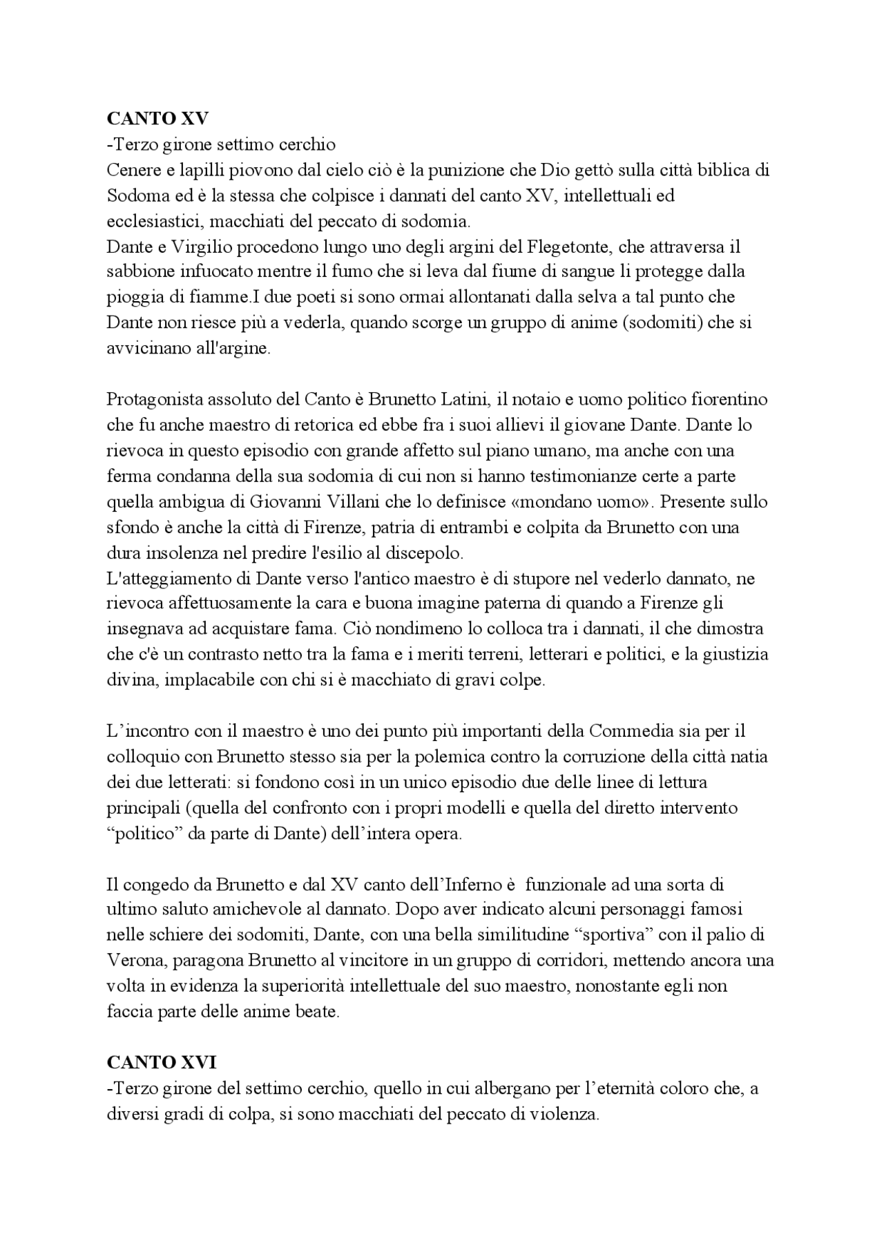 CANTO XV E XVI INFERNO (DIVINA COMMEDIA) - Docsity