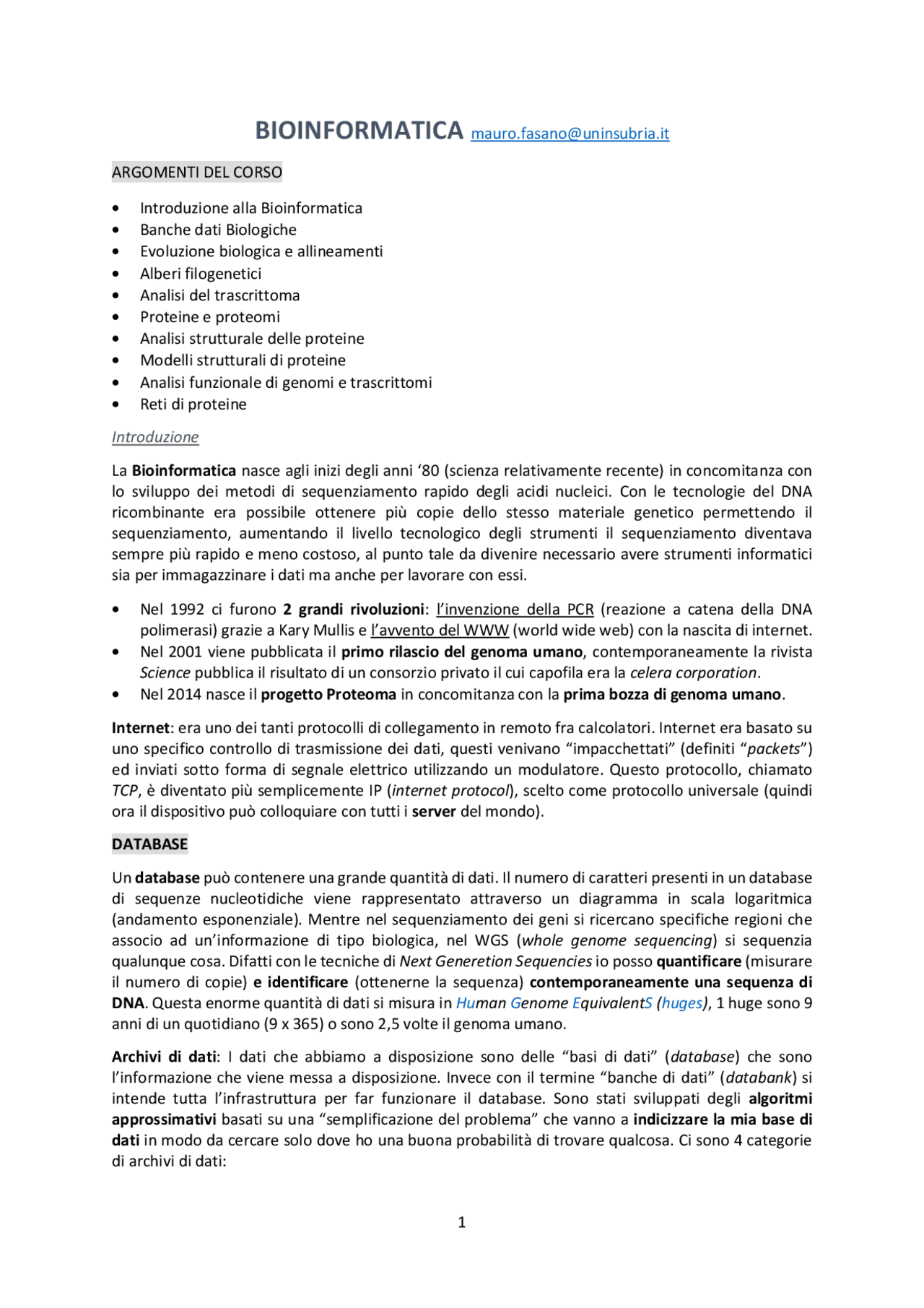 Bioinformatica - Appunti completi con immagini del libro e delle slide ...