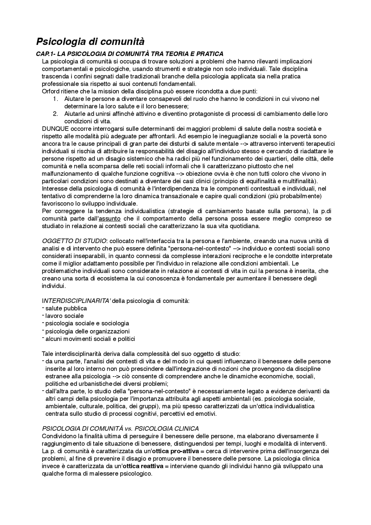 Fondamenti Di Psicologia Di Comunità Docsity