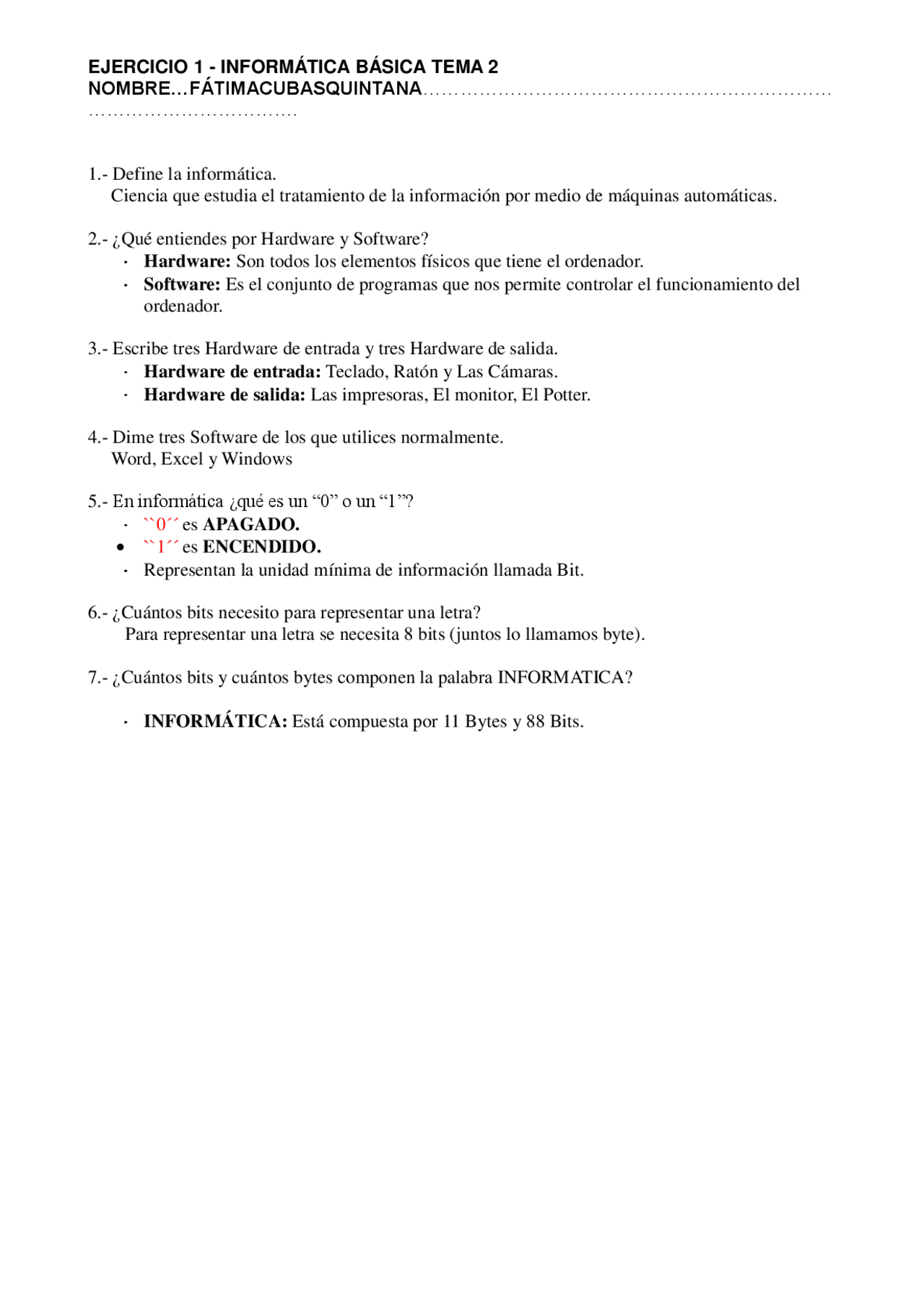 Ejercicios de ofimática y proceso de la información - Docsity