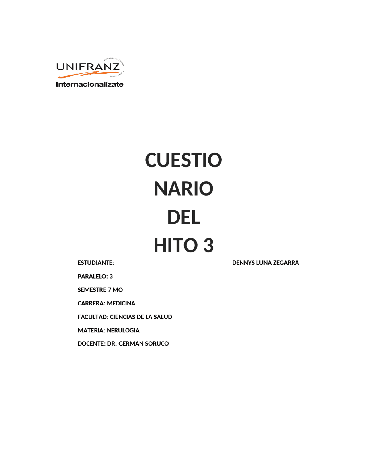 Cuestionario Sobre Neurologia Docsity